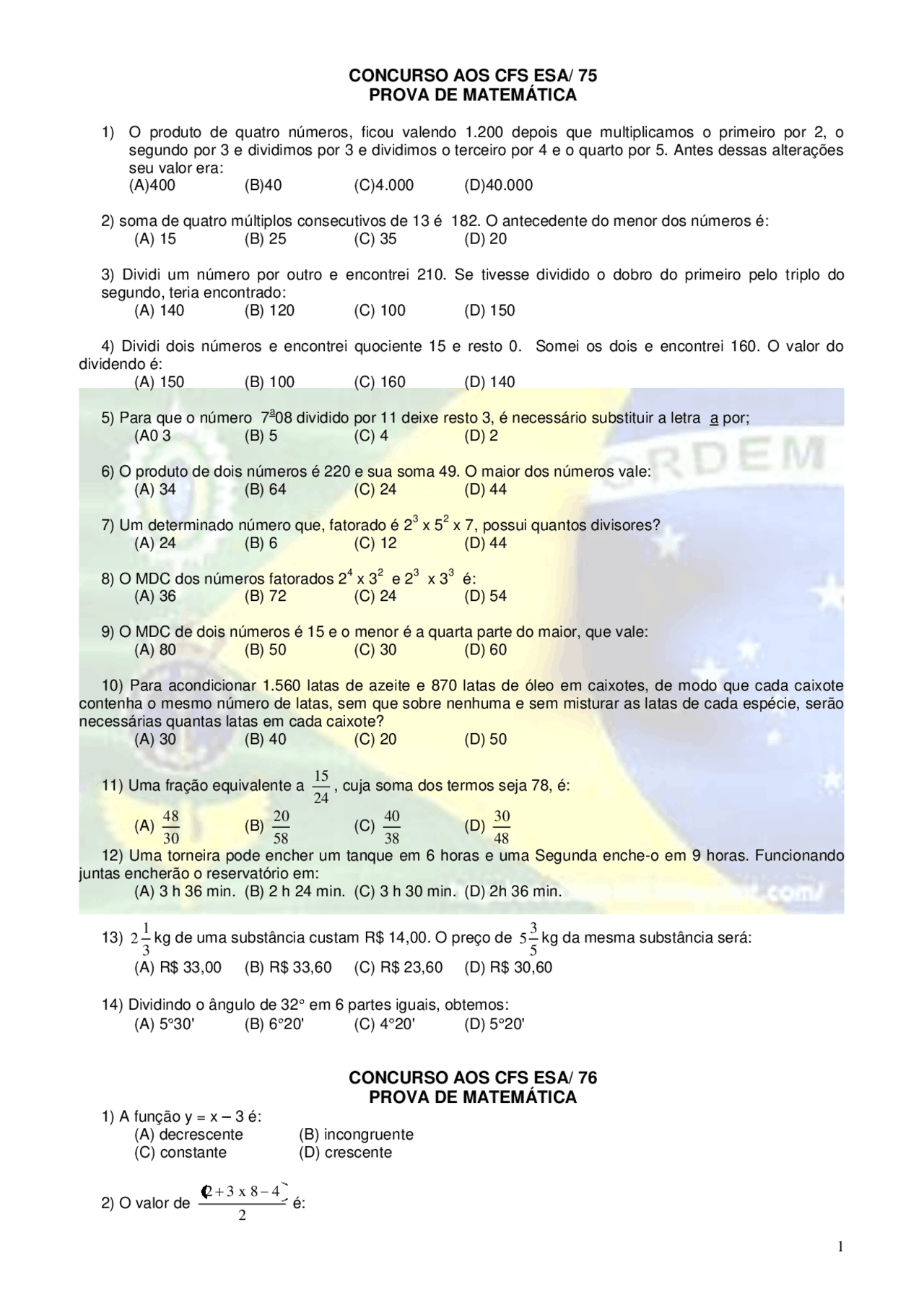 Provas da ESA 1975 a 2004 | Exercícios Matemática | Docsity