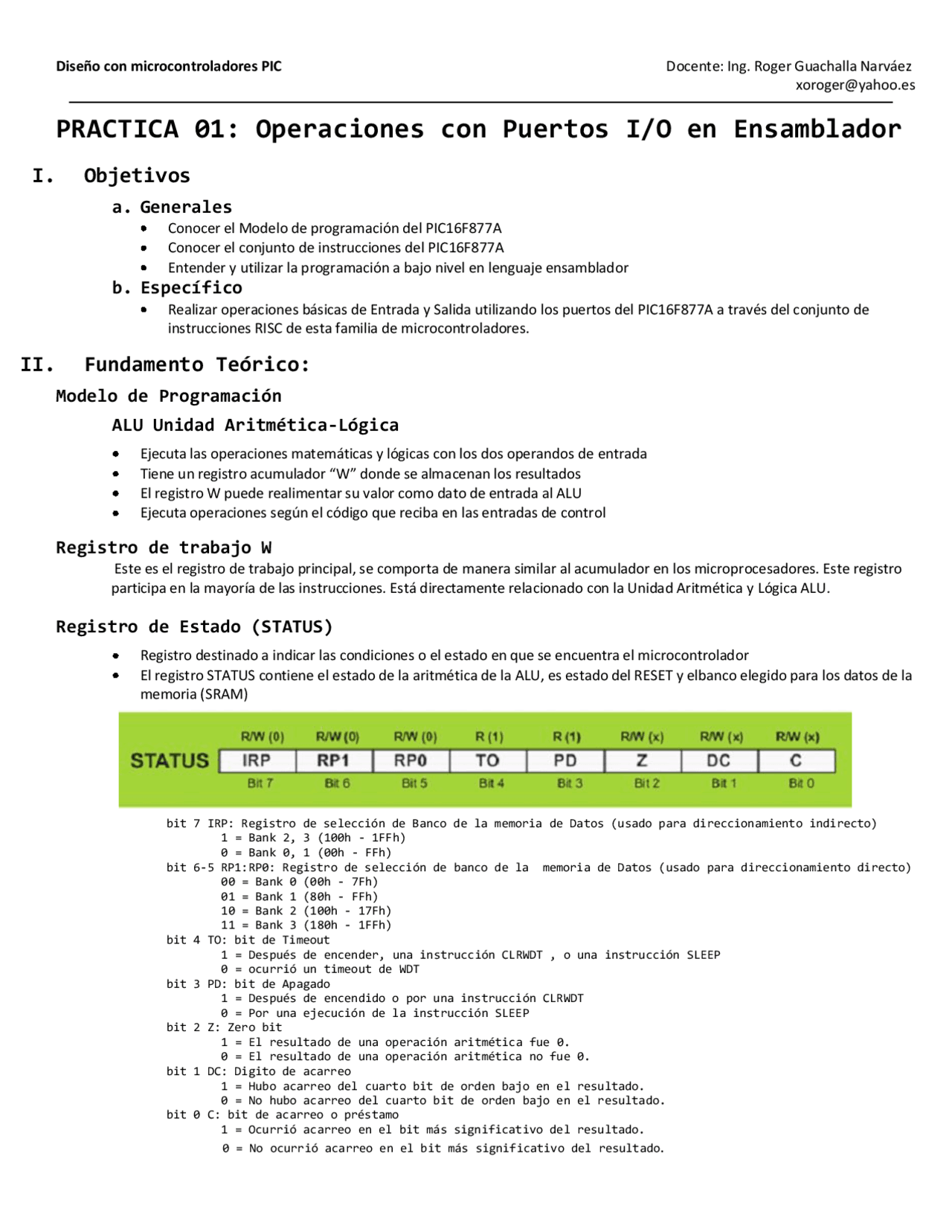 PRACTICA P01 operaciones con puertos PIC16F877A - Docsity