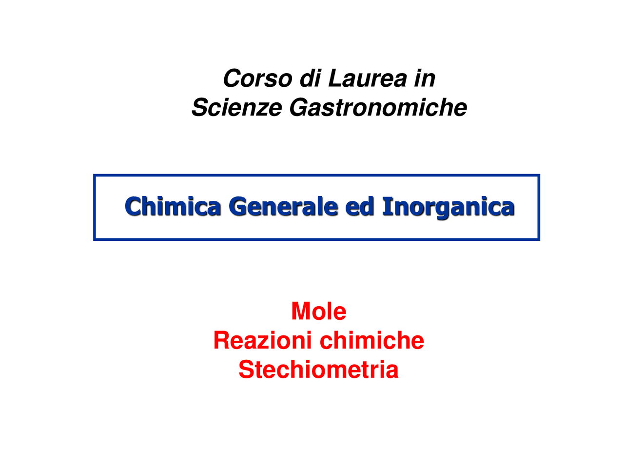 Stechiometria Chimica Generale Docsity