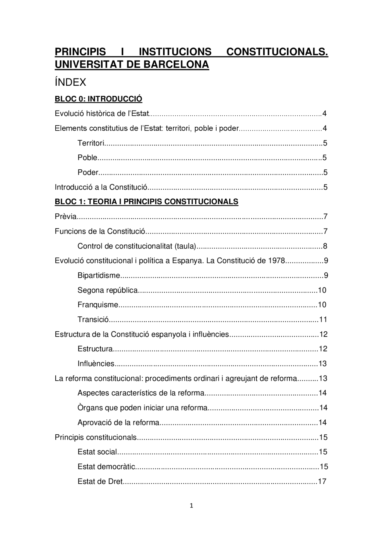 Principis i institucions constitucionals. Apunts de Dret constitucional. - Docsity