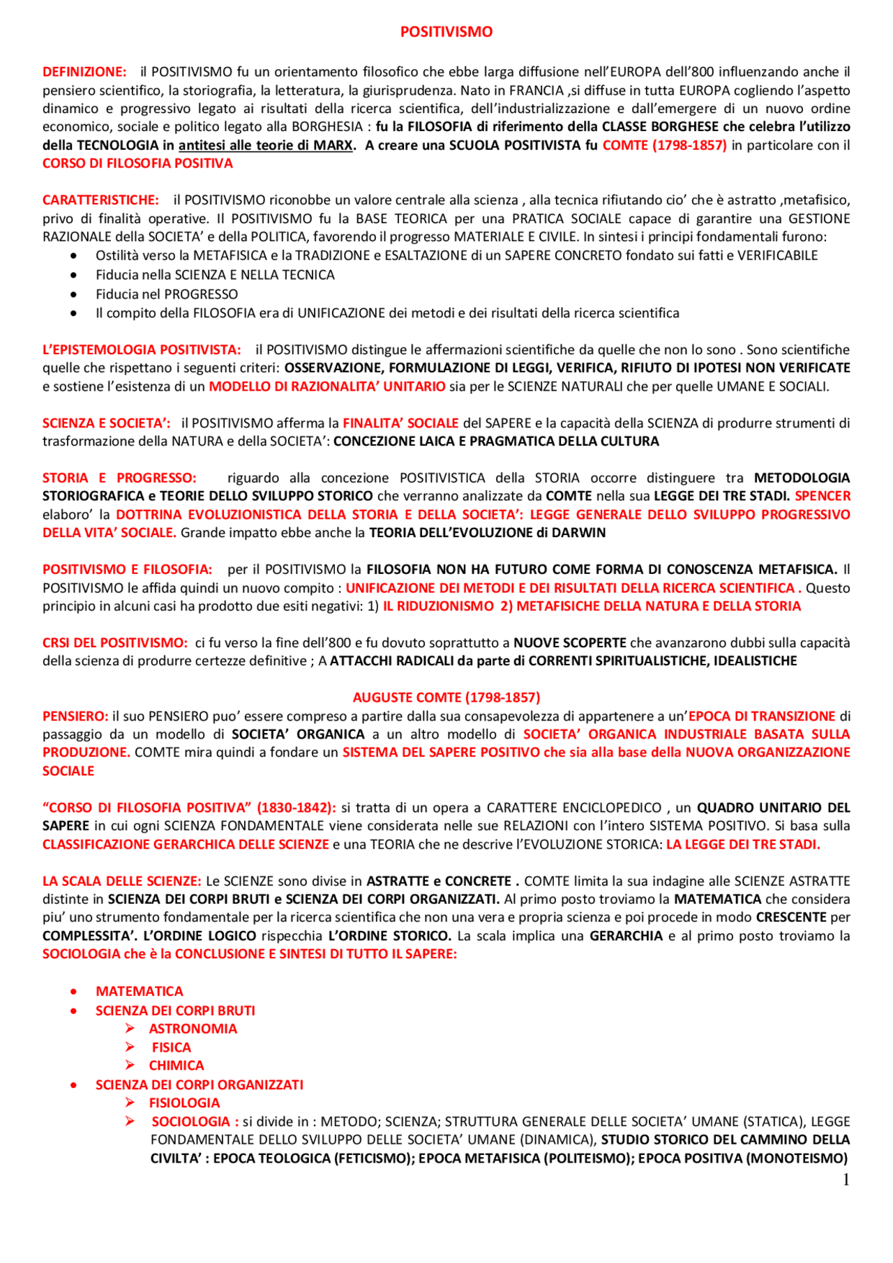 Il Positivismo E Comte Docsity