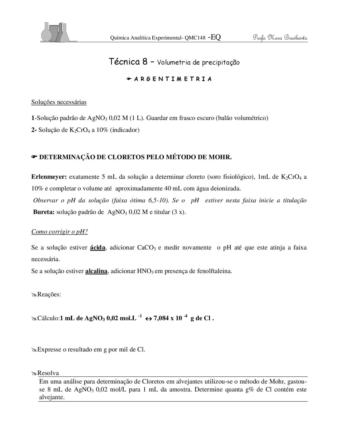 Laboratório Química Analítica Método De Mohr Docsity