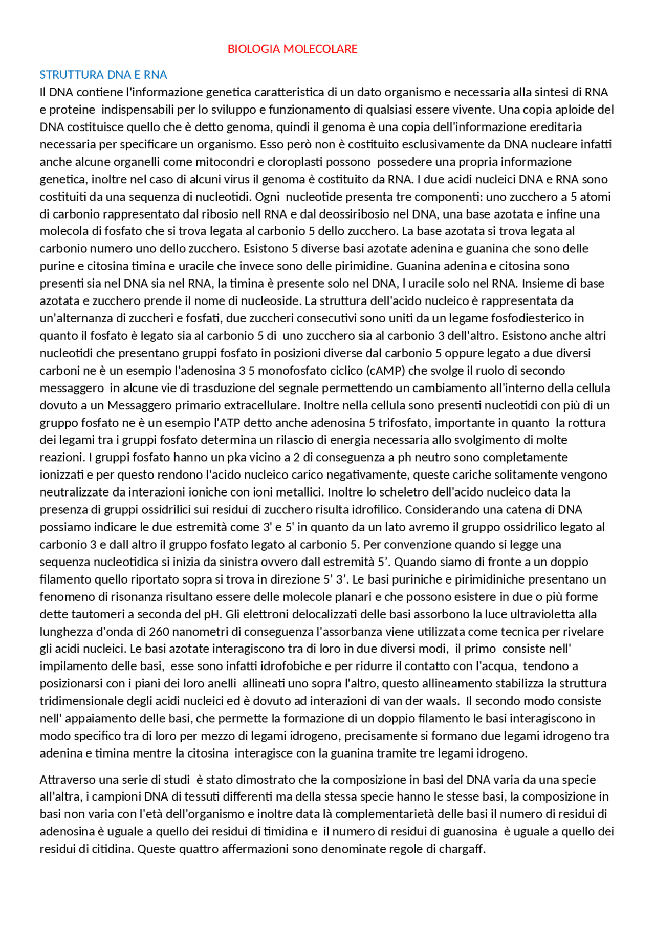 Biologia Molecolare Struttura Dna E Rna Docsity