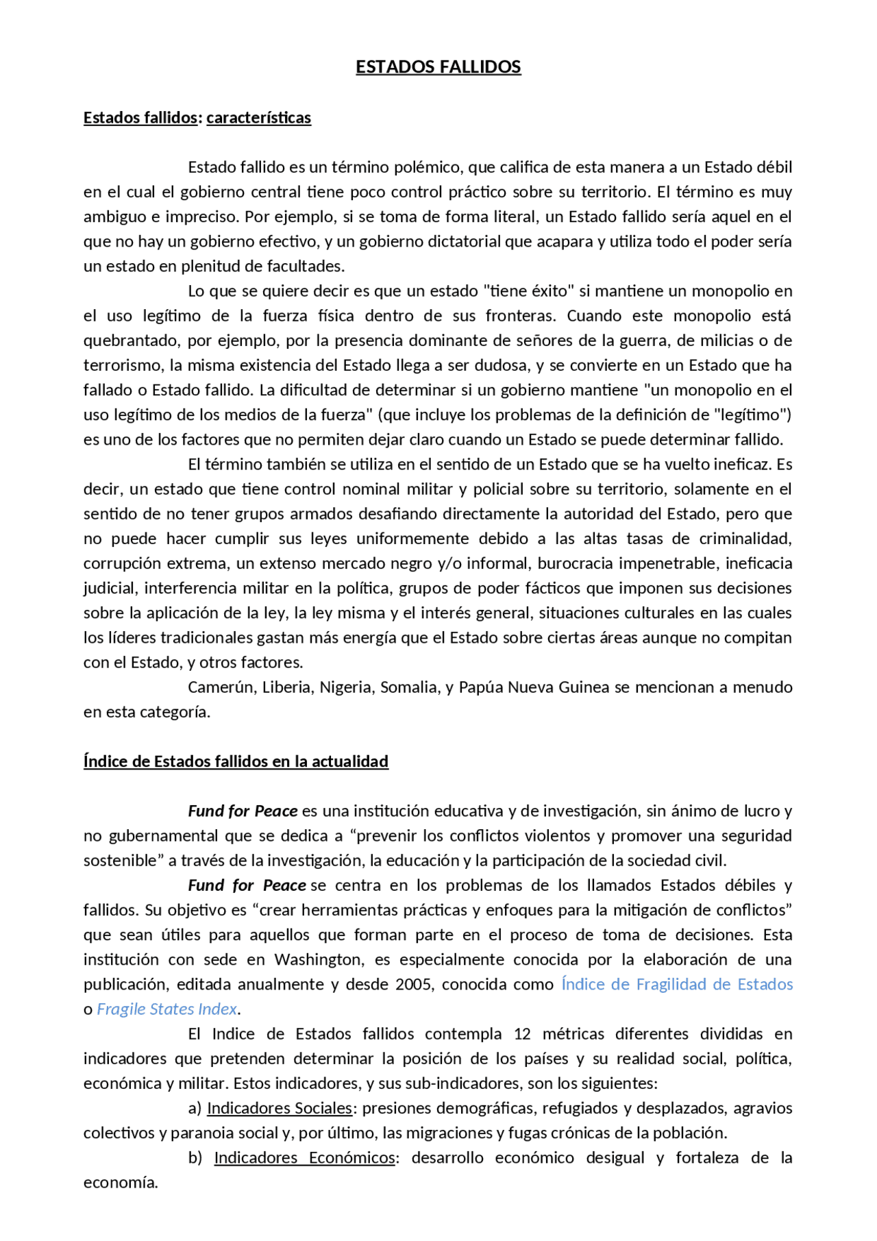 Estados fallidos geografia politica - Docsity