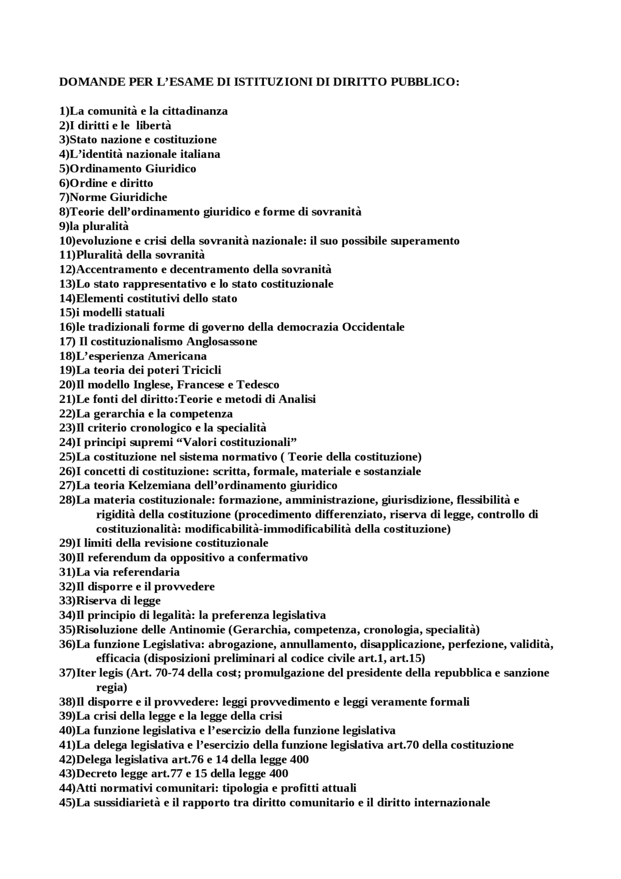 Domande Esame Di Diritto Pubblico Docsity