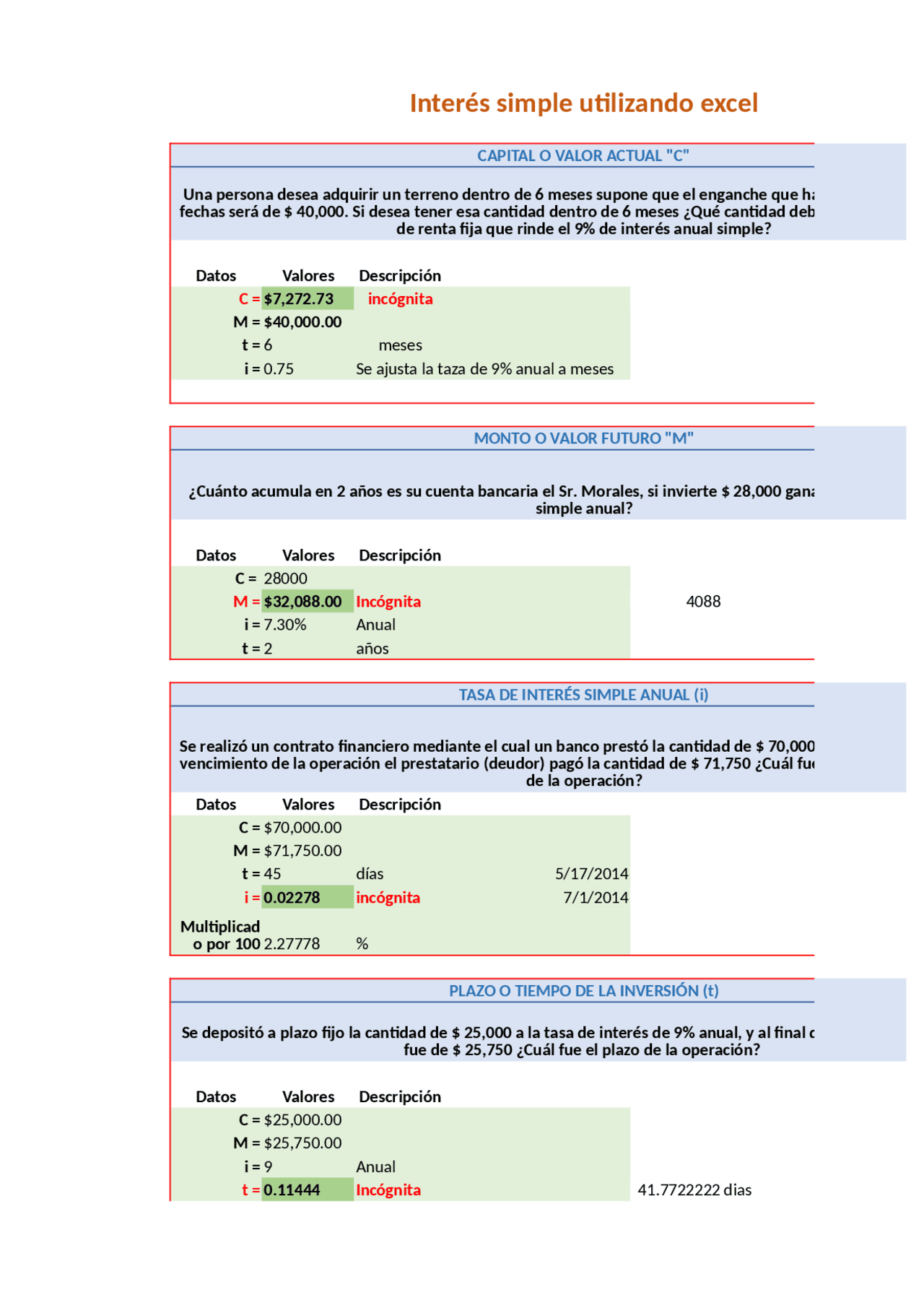 INTERES SIMPLE EJERCIOSO PLANTEADOS PLANTILLAS - Docsity