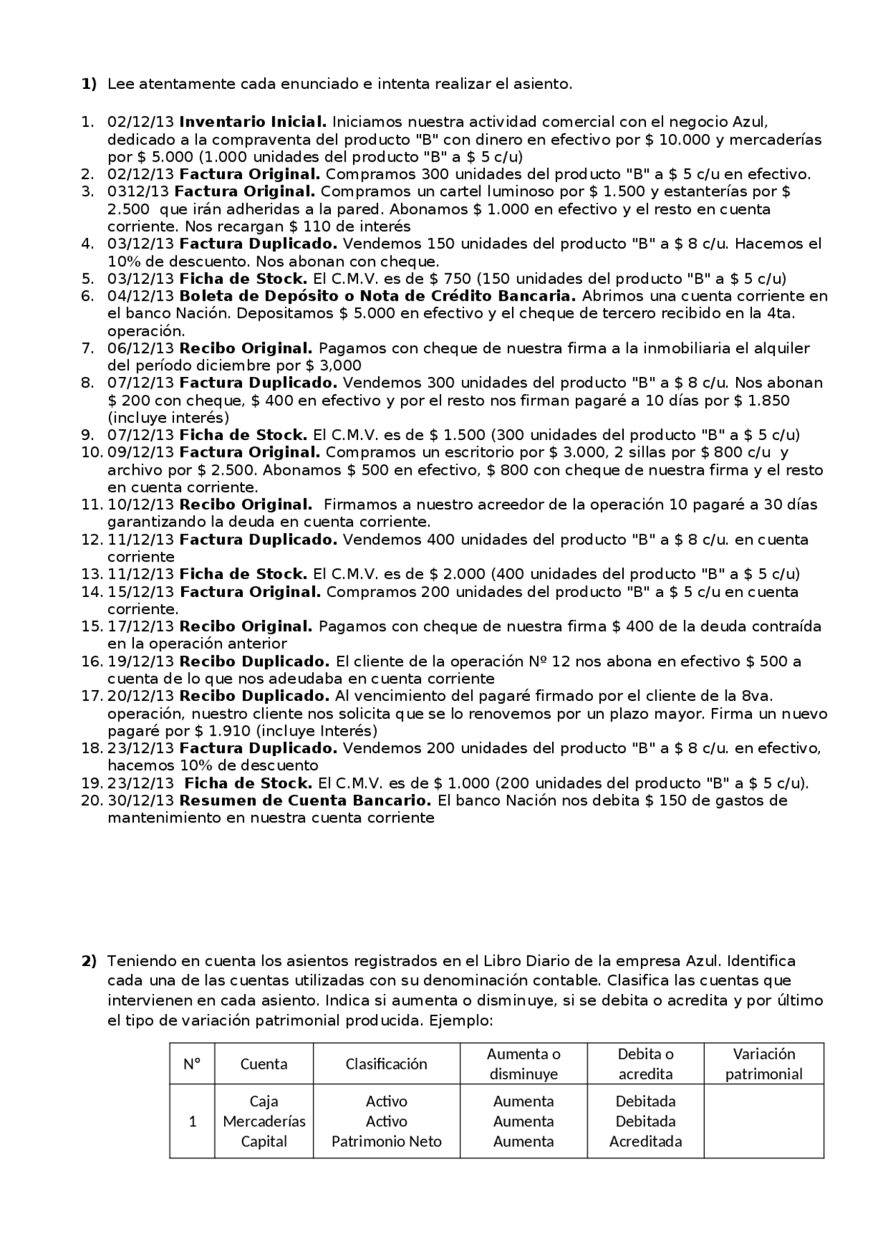 Ejercicios SIC básico | Ejercicios de Economía - Docsity