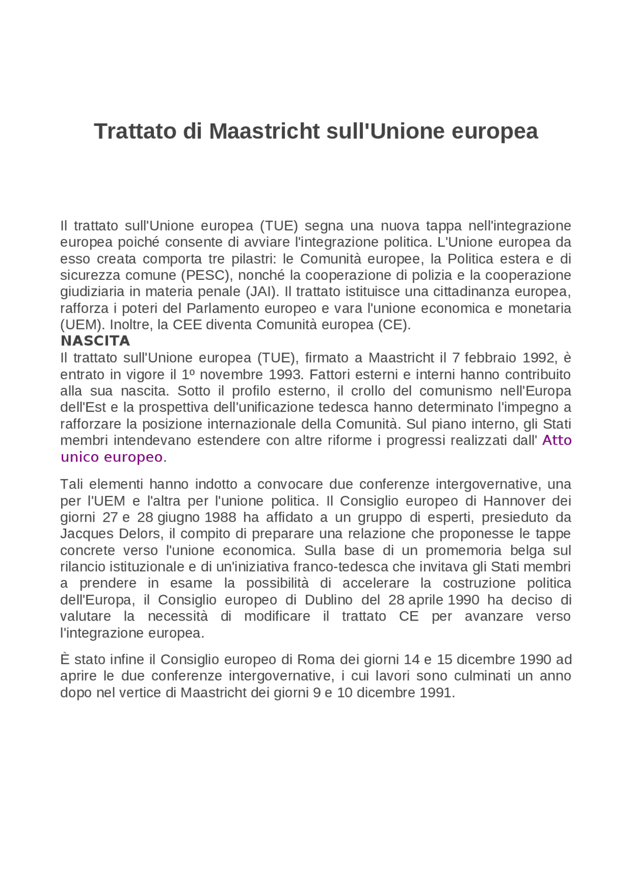 Trattato Di Maastricht 1a Parte Docsity