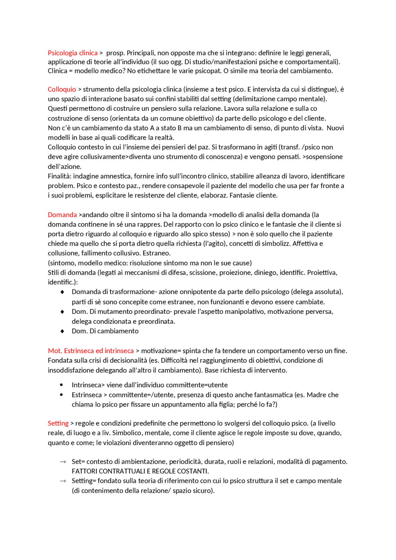 Metodi E Tecniche Del Colloquio Clinico Sintesi Del Corso Di
