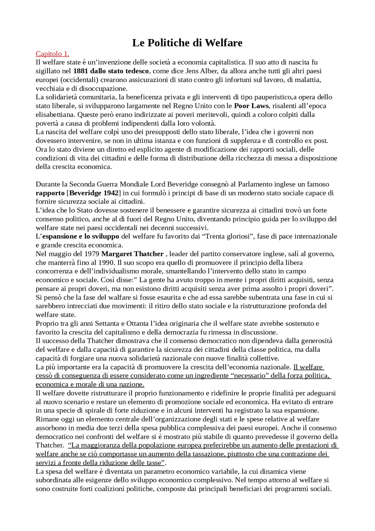 Le Politiche Di Welfare Riassunti Docsity