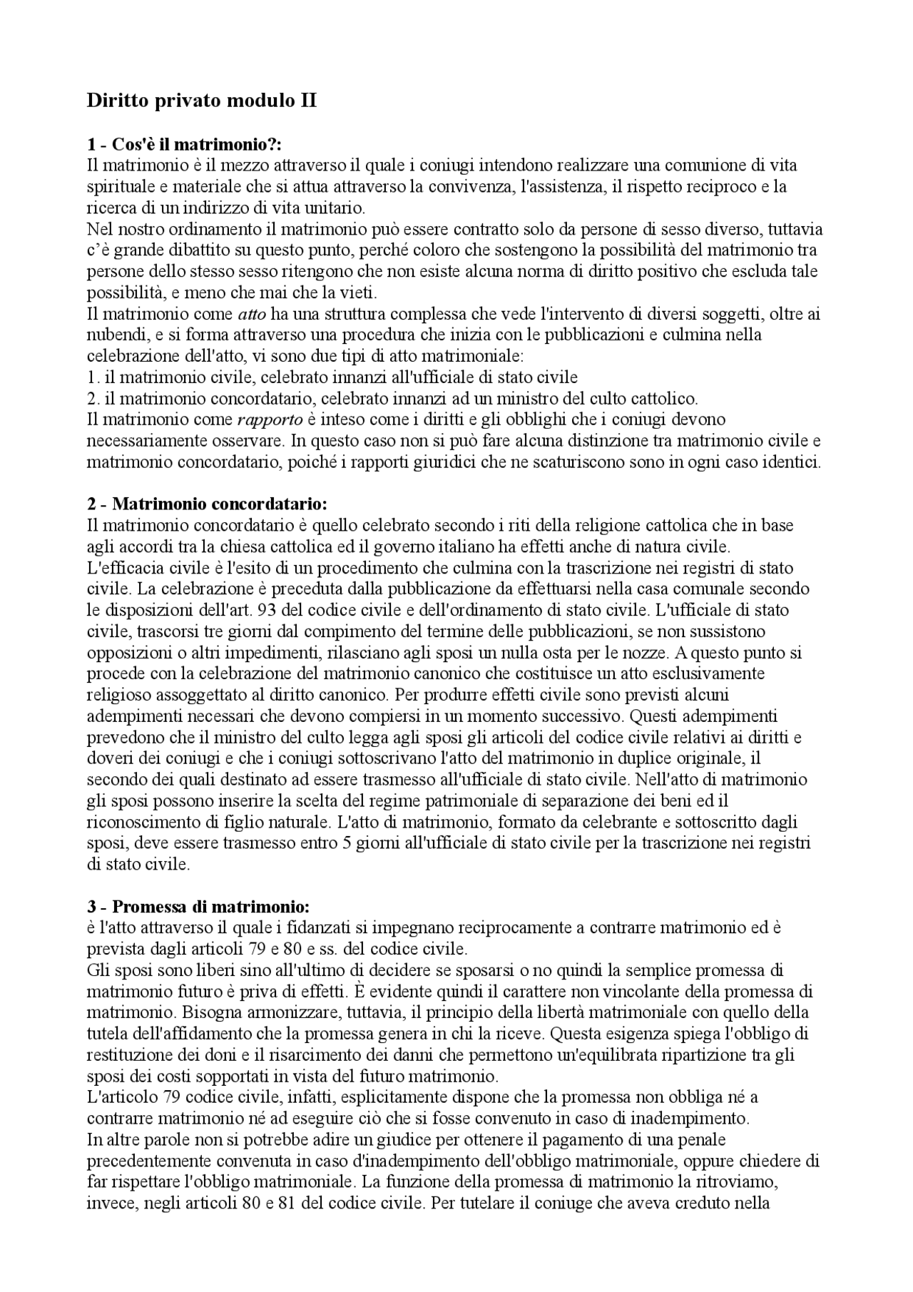 Diritto Privato Modulo 2 Diritto Di Famiglia Docsity