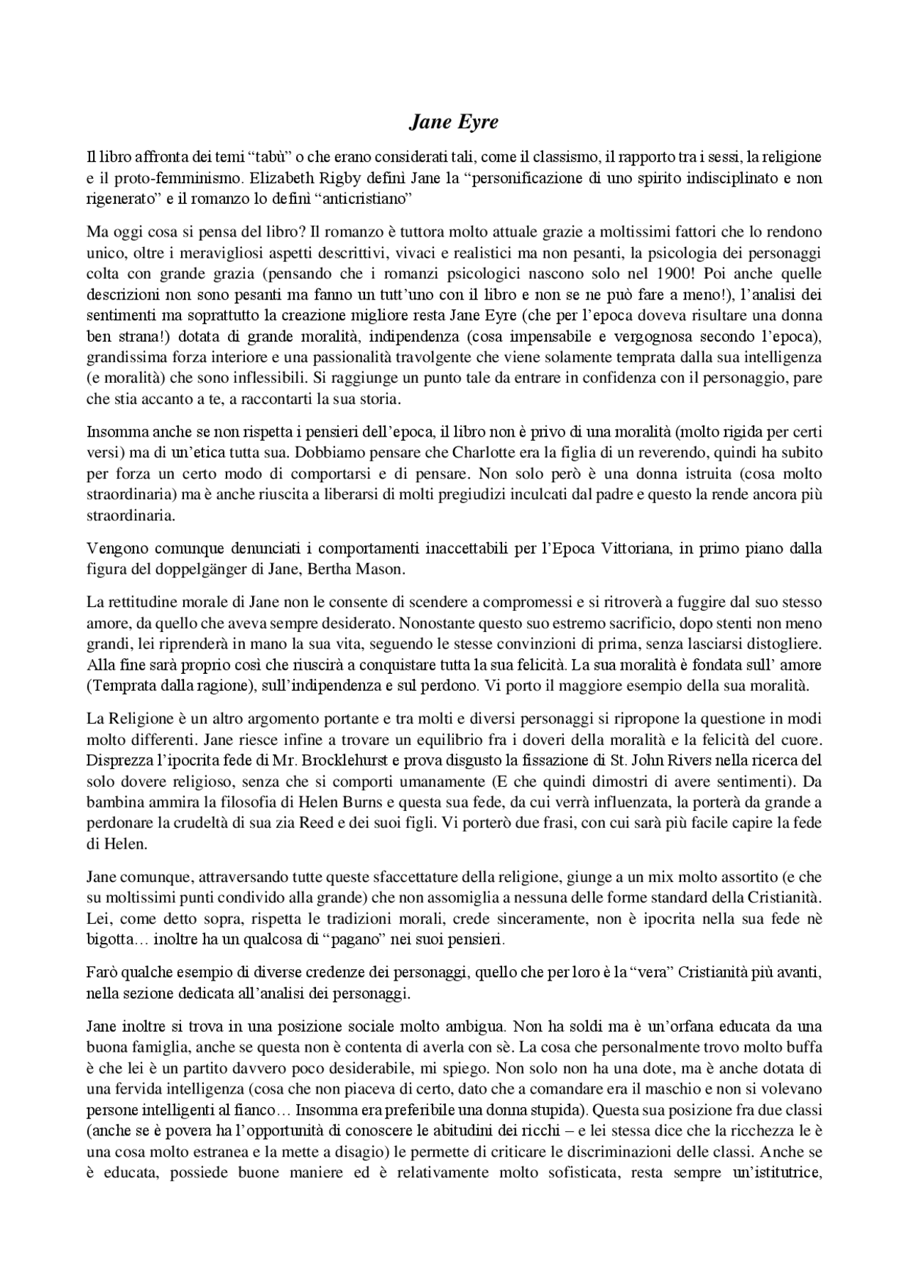 Jane Eyre Di C Bronte Appunti Di Letteratura Inglese Docsity