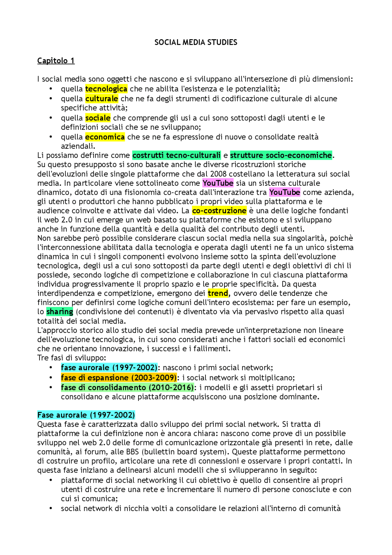 Social Media Studies - Capitoli 1, 2, 5 - Docsity