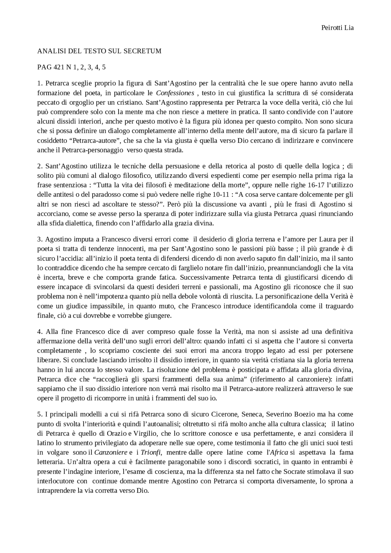 Secretum, francesco petrarca - Docsity