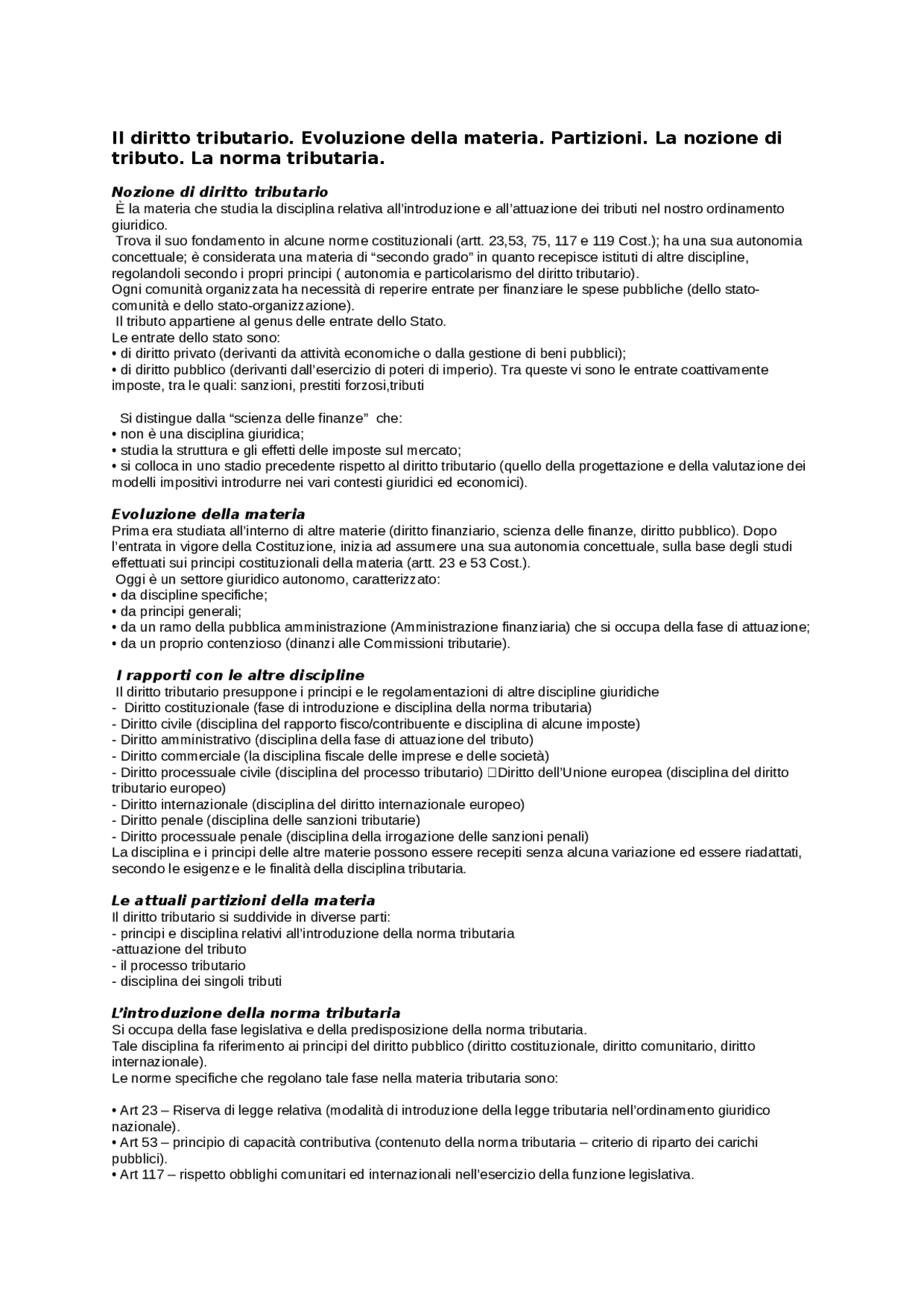 Diritto Tributario Parte Generale 1 Docsity