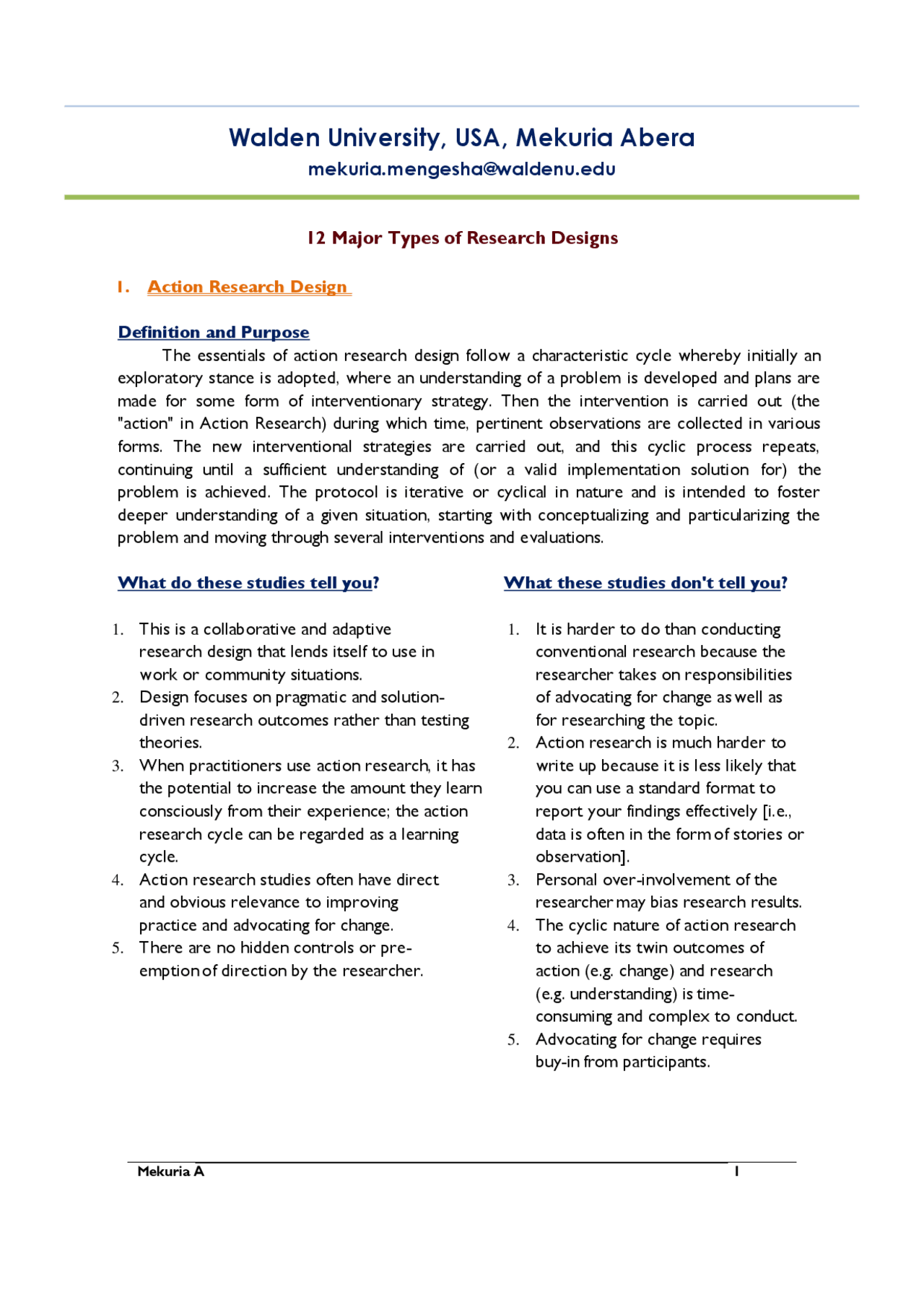 Major types of Research Design - Docsity