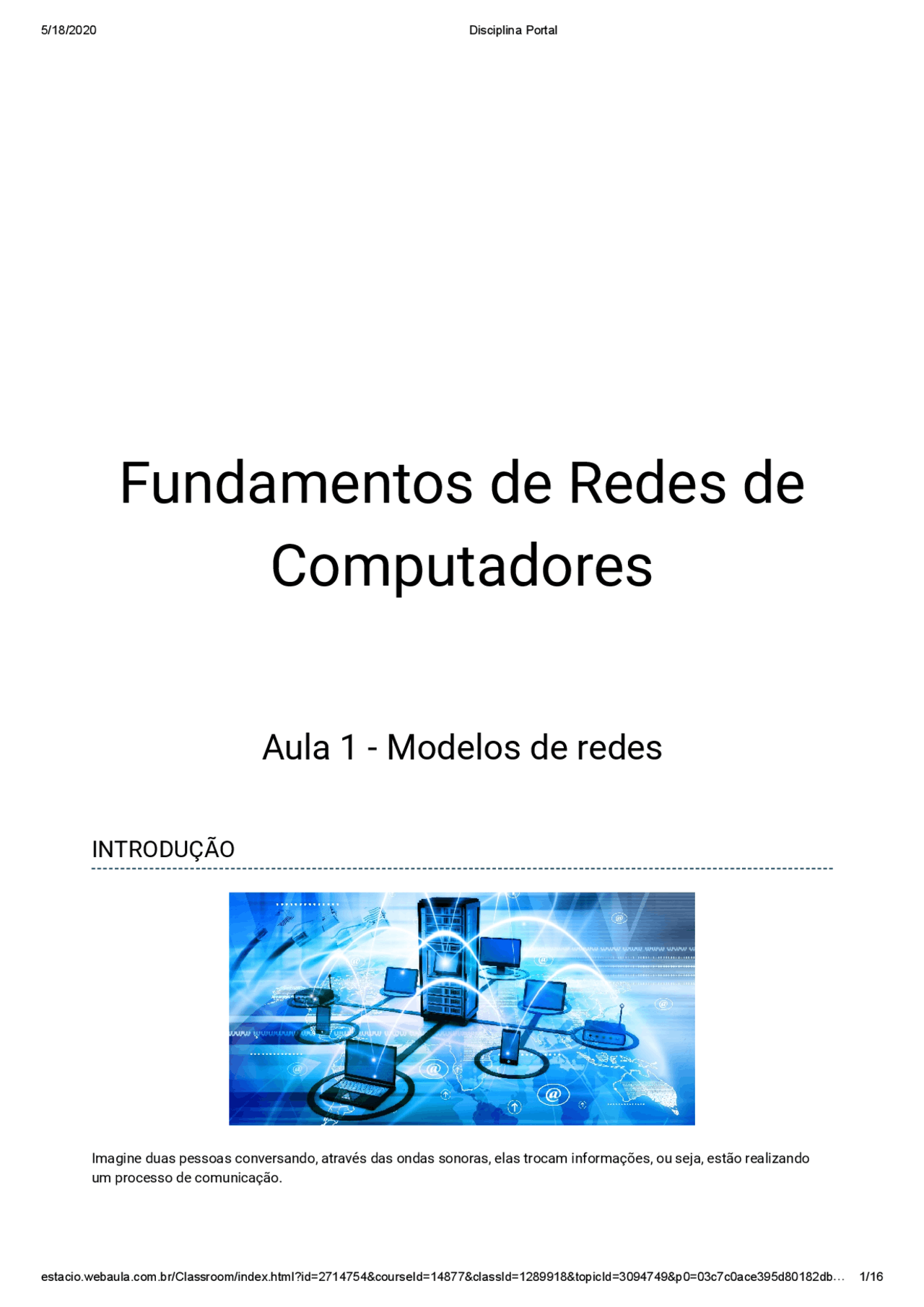 Fundamentos De Redes Aula 1pdf Resumos Redes De Computadores Docsity