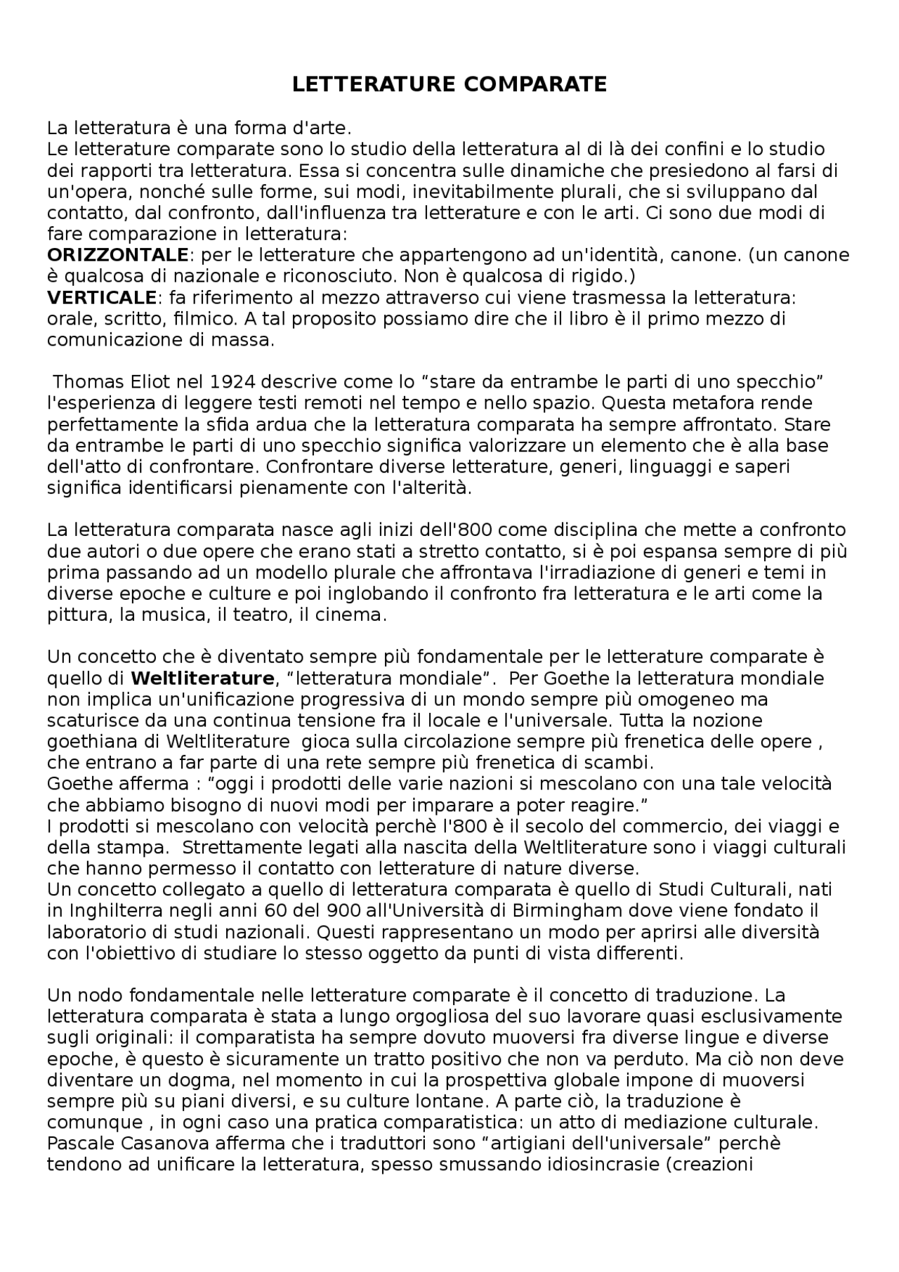 Letterature comparate - Docsity