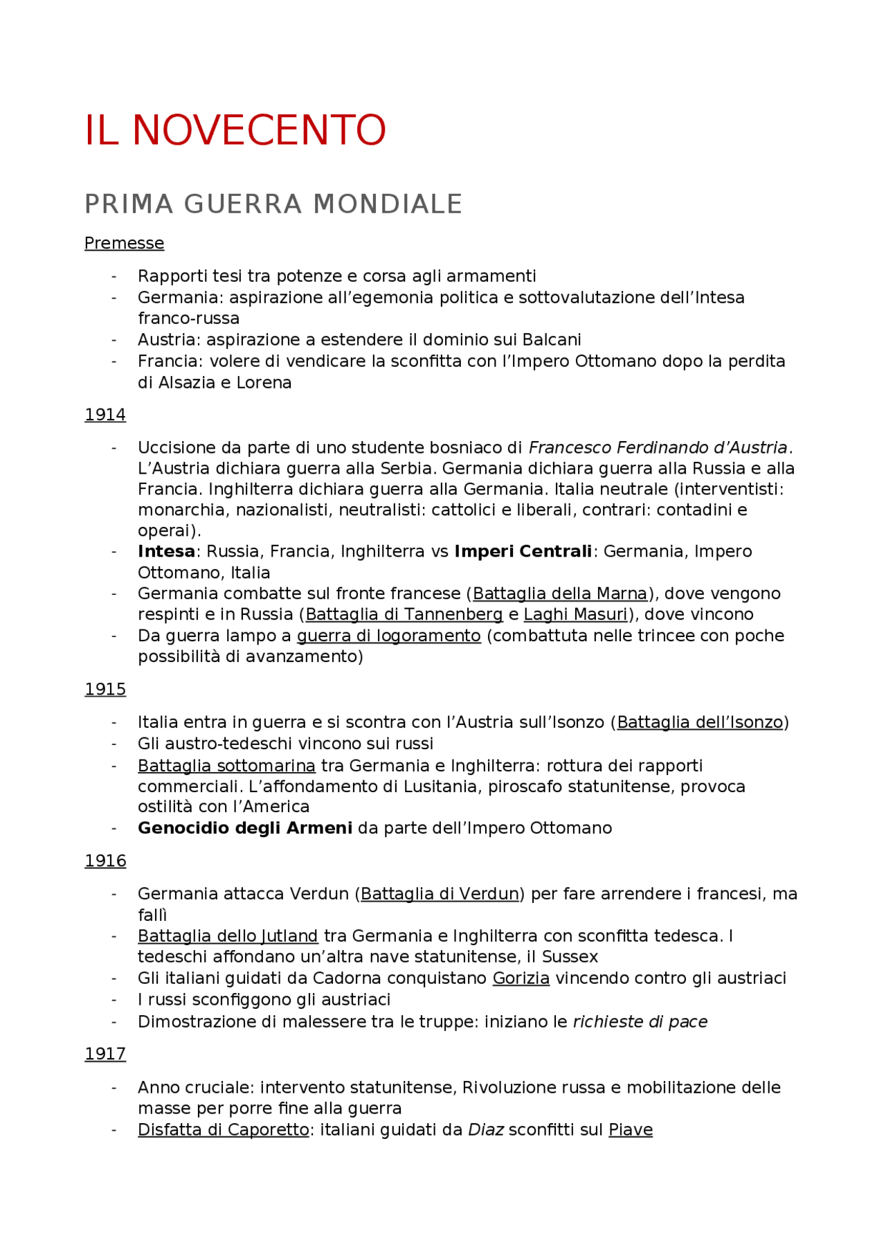 Schema Riassuntivo Del Novecento Sabbatucci Docsity