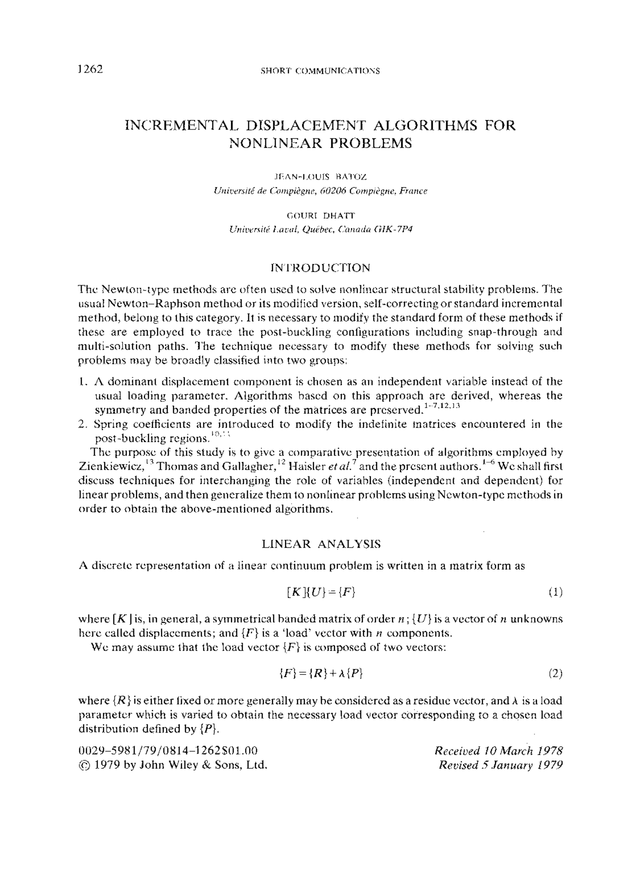 Incremental Displacement Algorithms For Nonlinear Problems Docsity