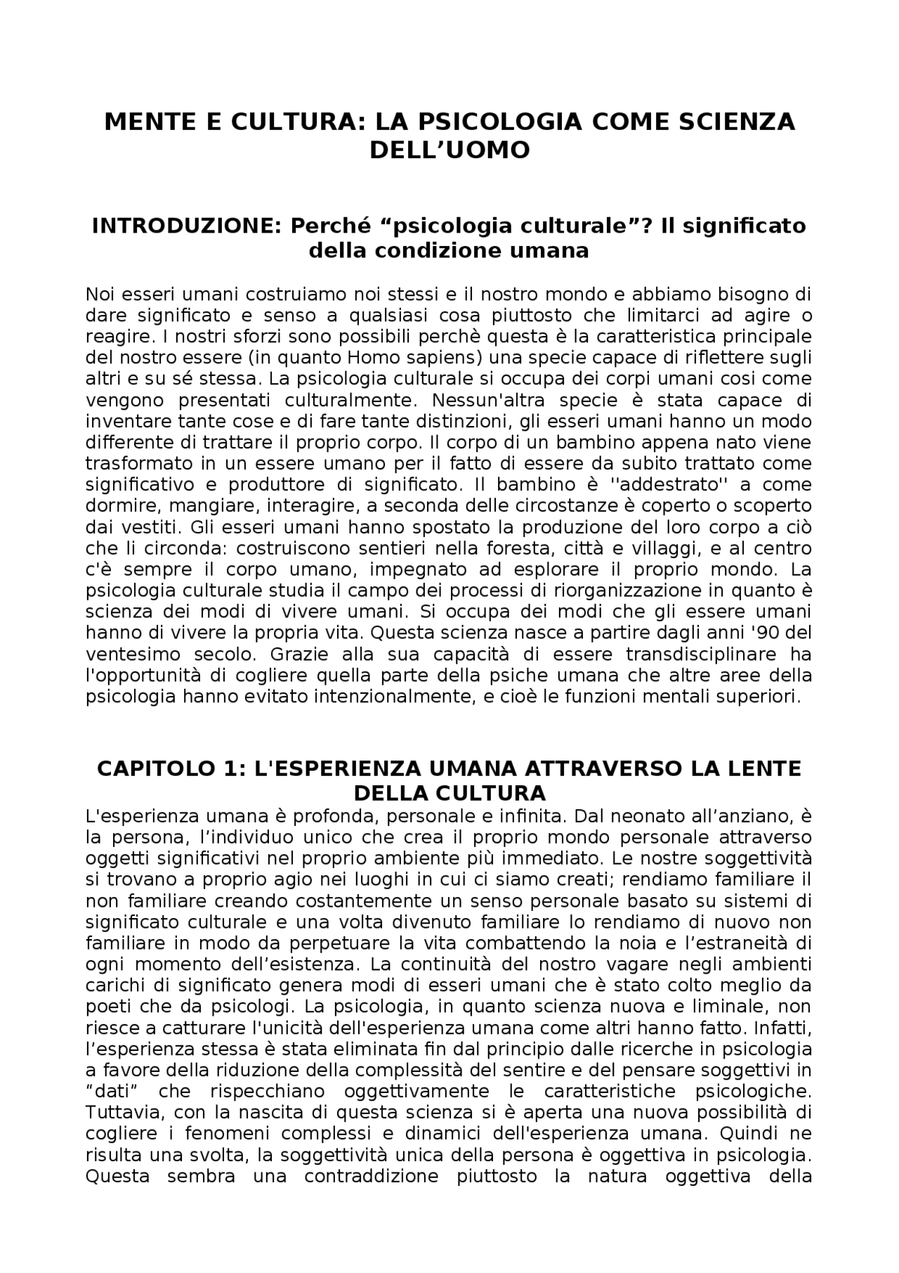 Sintesi Testo Mente E Cultura Docsity