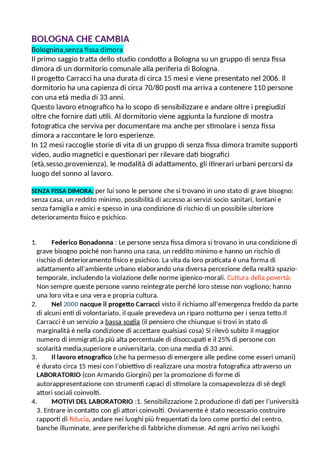 Riassunto Bologna Che Cambia Docsity