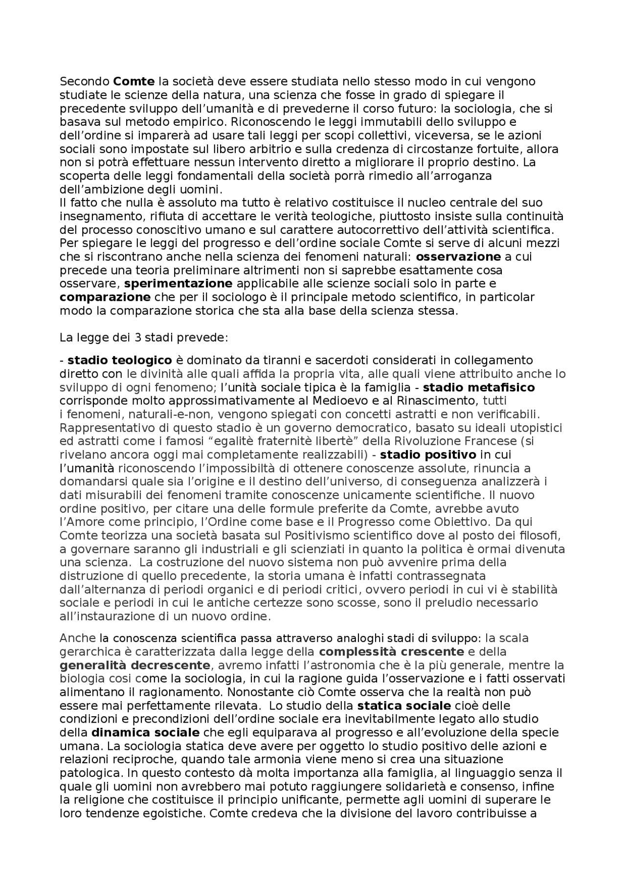 Concetti Principali Comte Marx Docsity