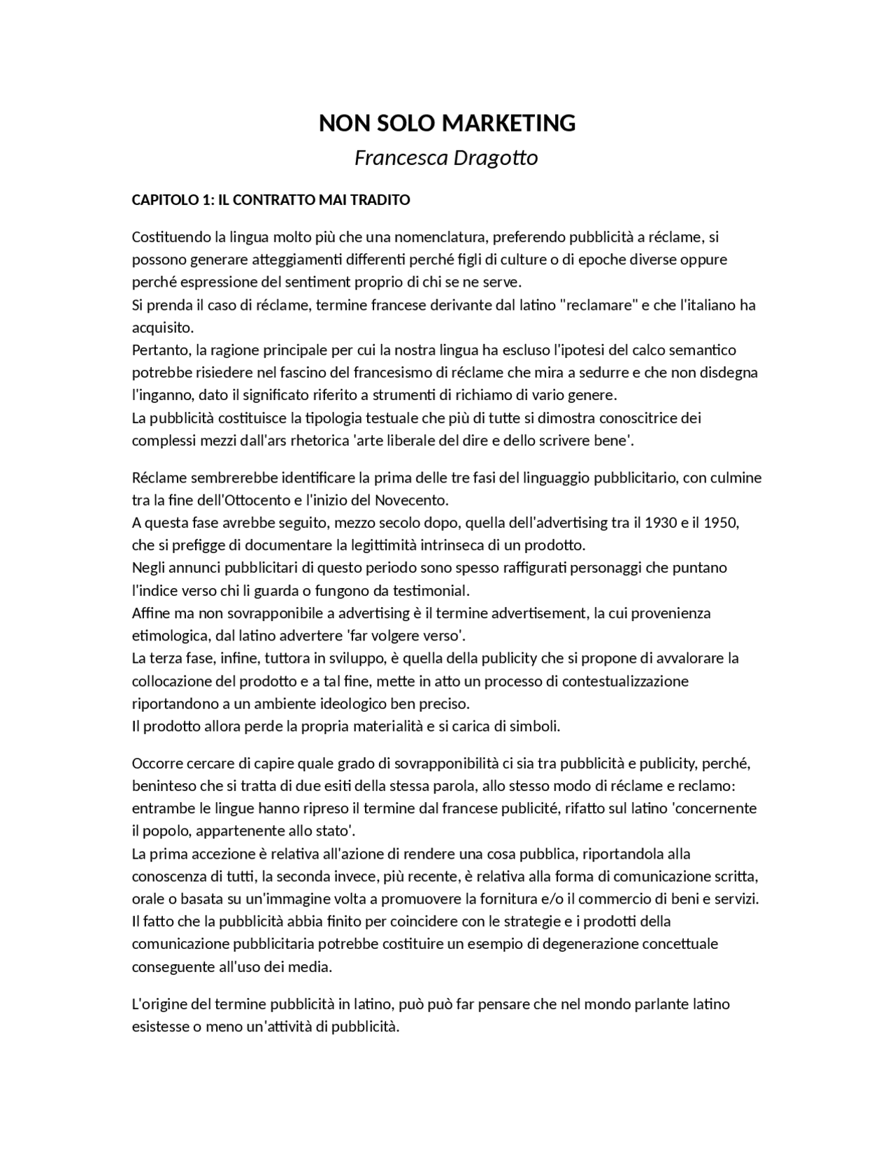 Riassunto Non Solo Marketing F Dragotto Docsity