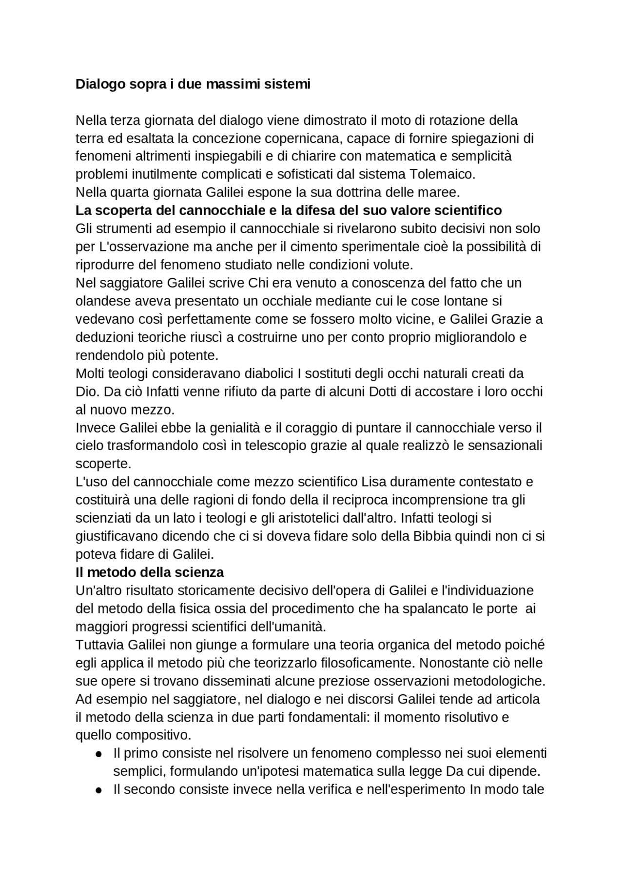 Il Dialogo Sopra I Due Massimi Sistemi Appunti Di Filosofia Docsity