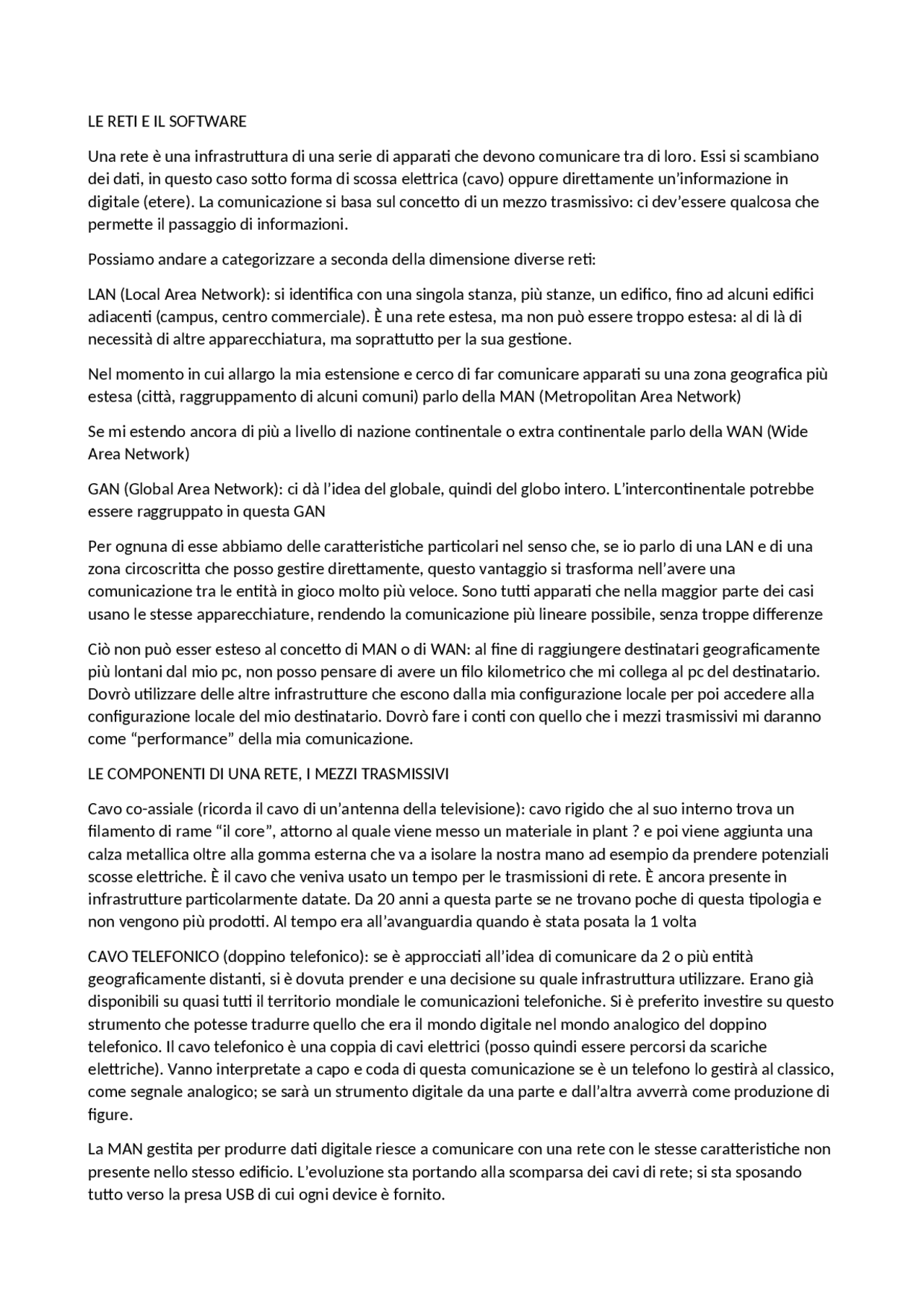Le Reti E I Software Docsity