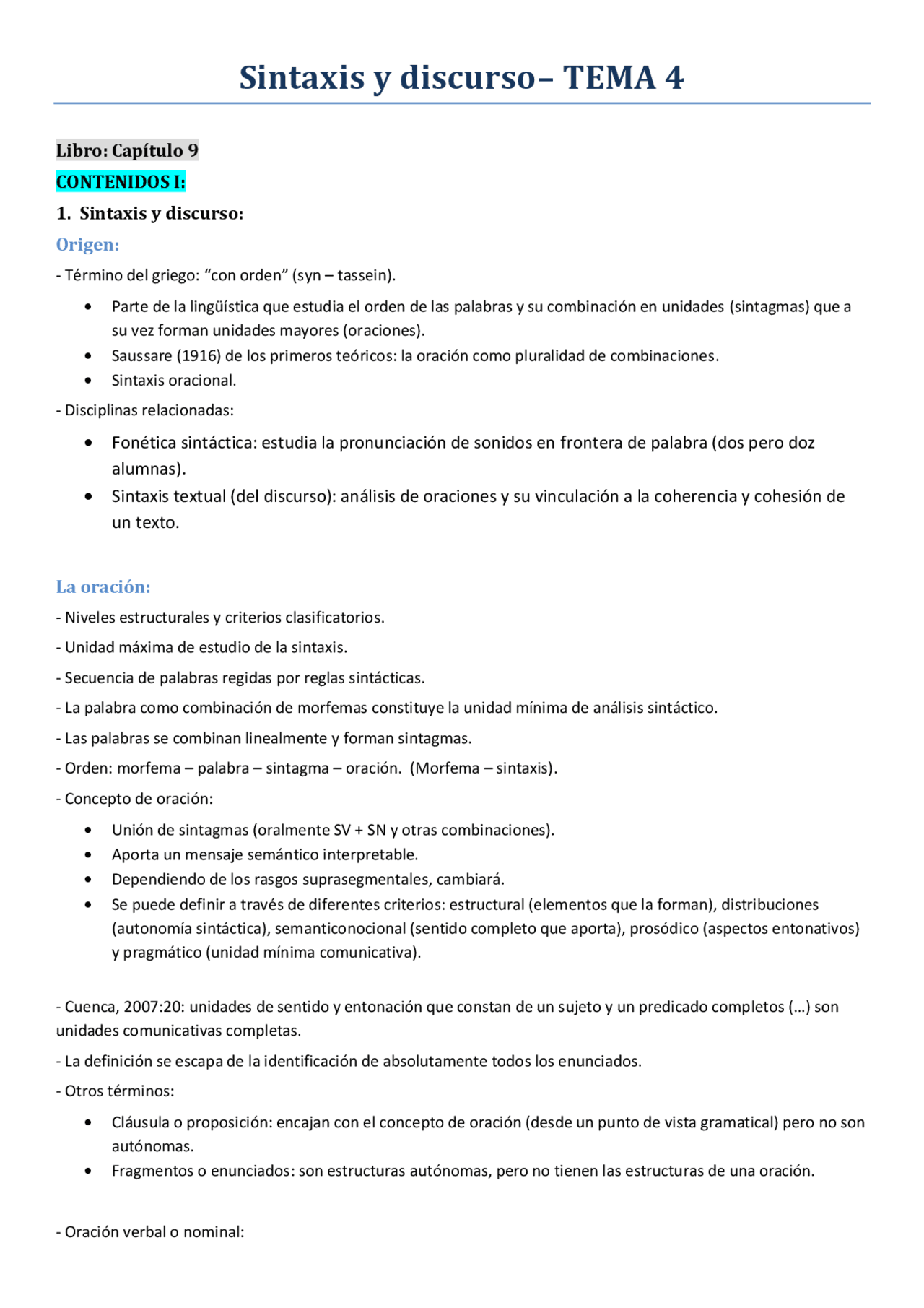 Tema 4 Sintaxis y discurso - diapositivas de clase - Docsity