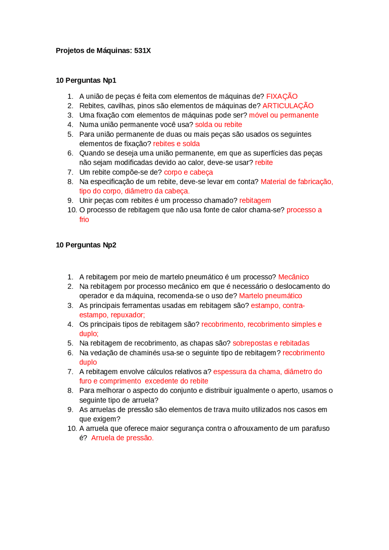 Lista De Projeto De Maquinas Docsity