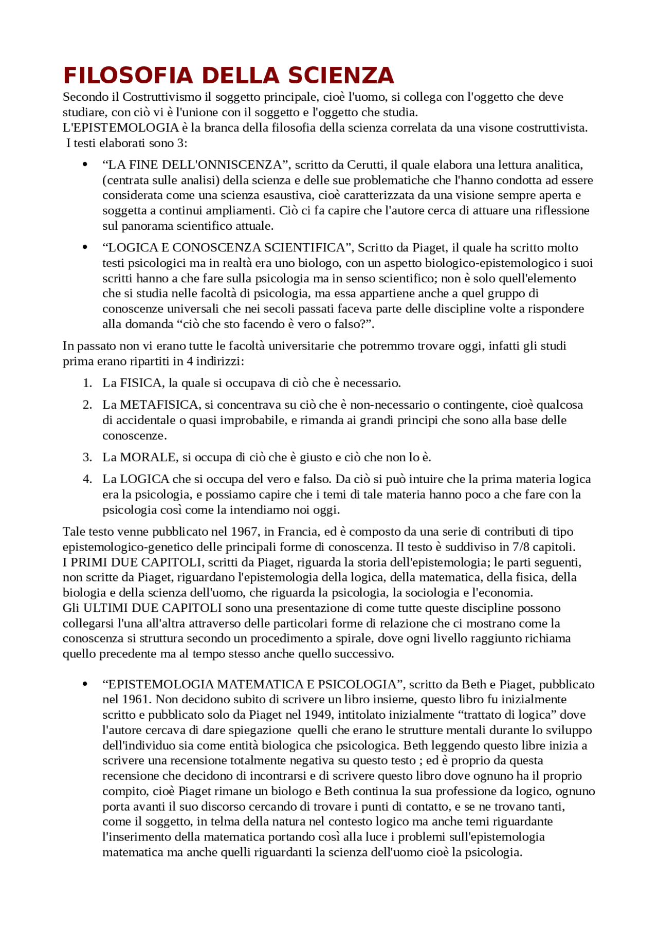 Riassunti Filosofia Della Scienza Modulo A Docsity