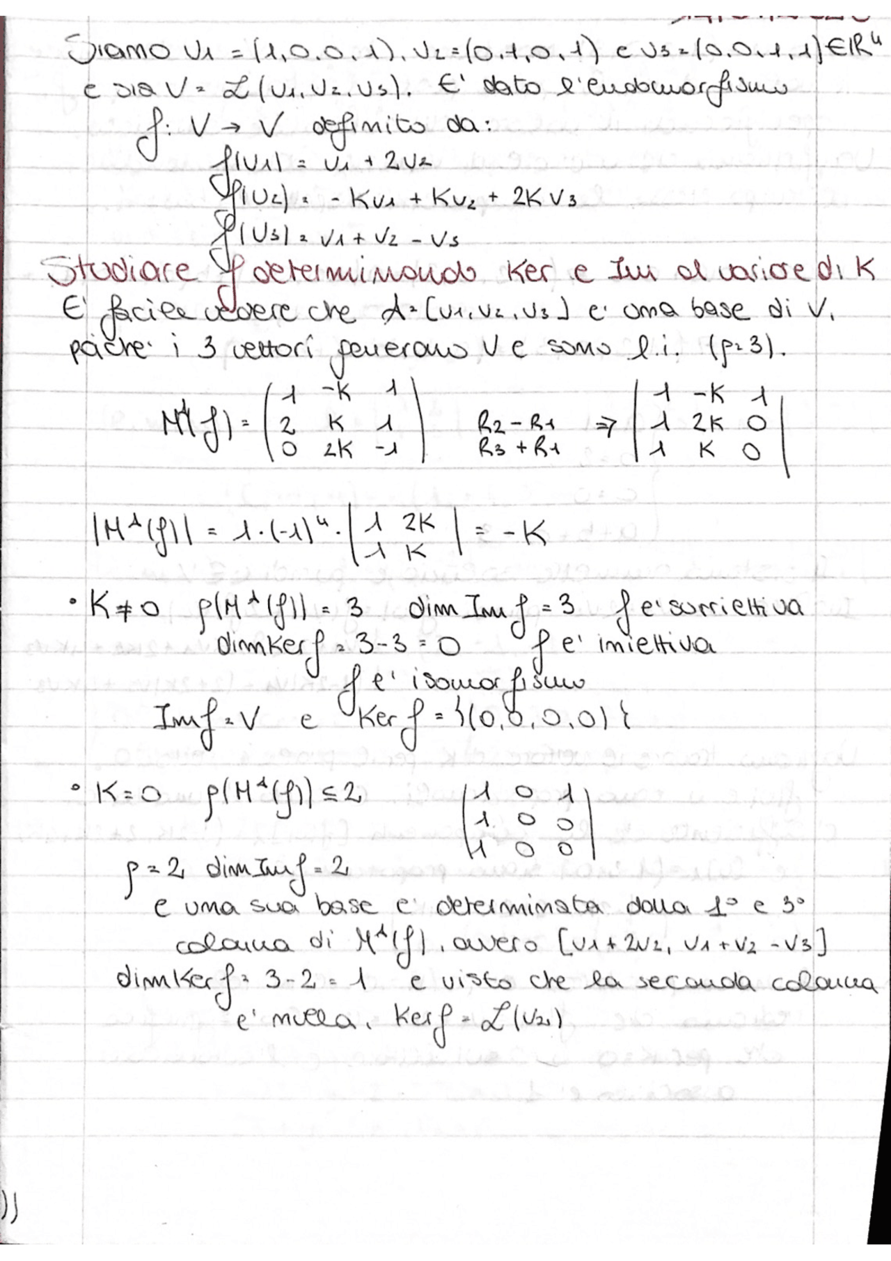 Compito di algebra: Ker e Im al variare di un parametro, autovettori e ...