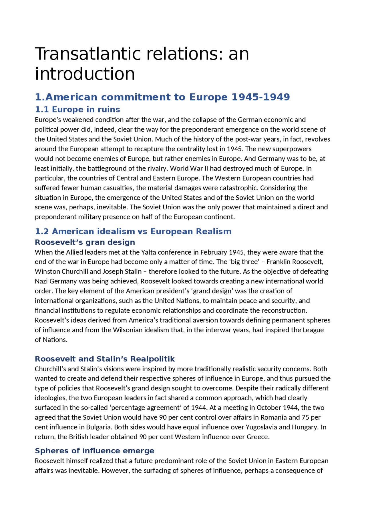 Sintesi Transatlantic Relations since 1945, an introduction - Docsity