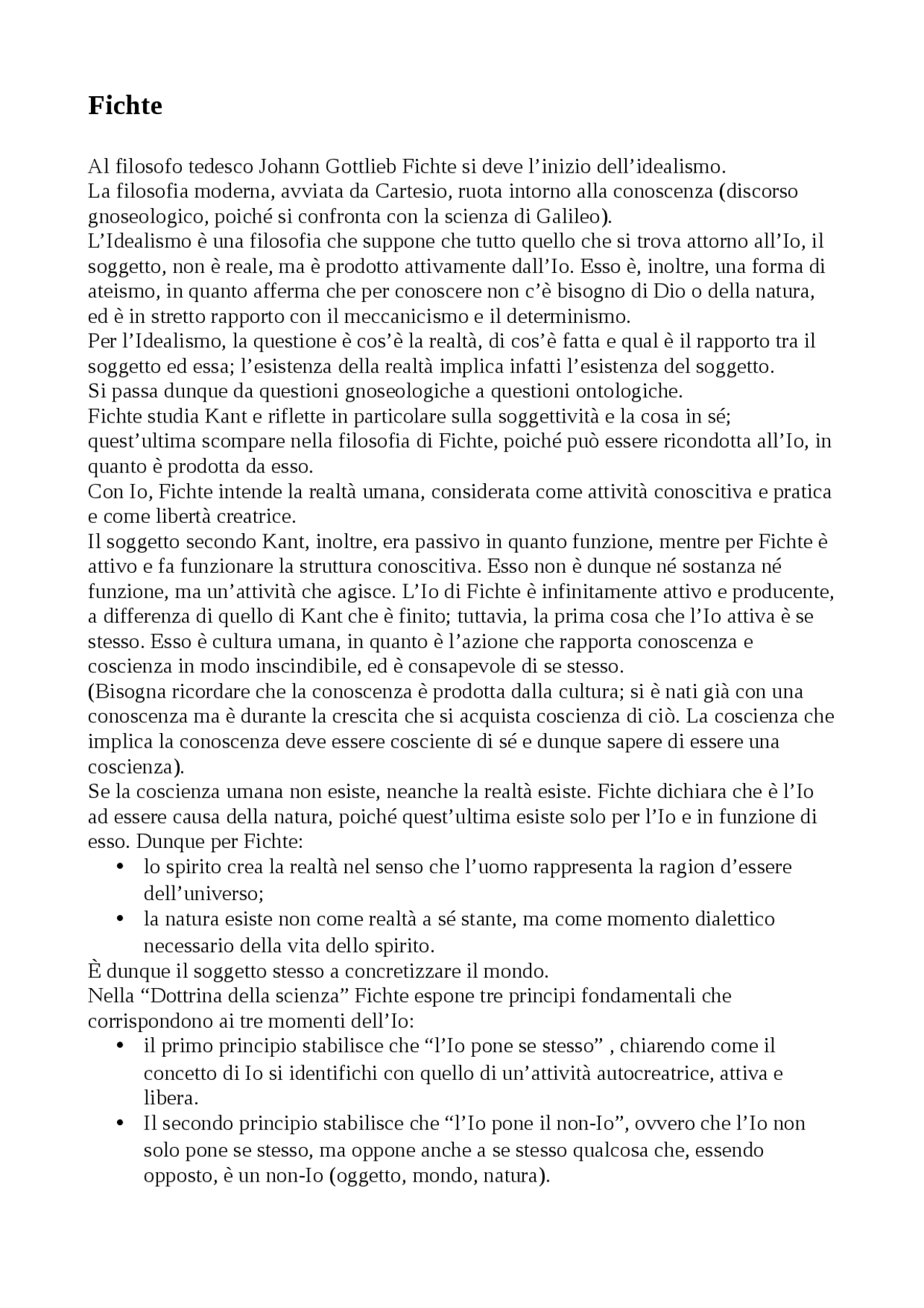 Appunti Su Johann Gottlieb Fichte Docsity