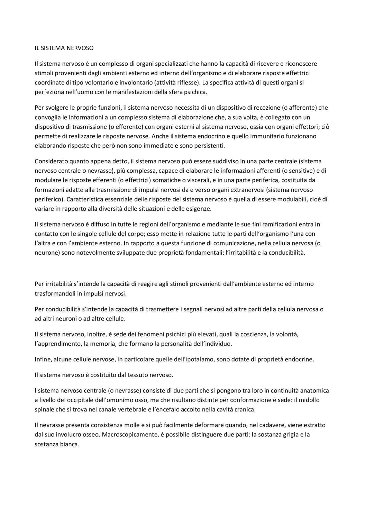 Il Sistema Nervoso E Sistema Scheletrico Résumés De Anatomie Docsity