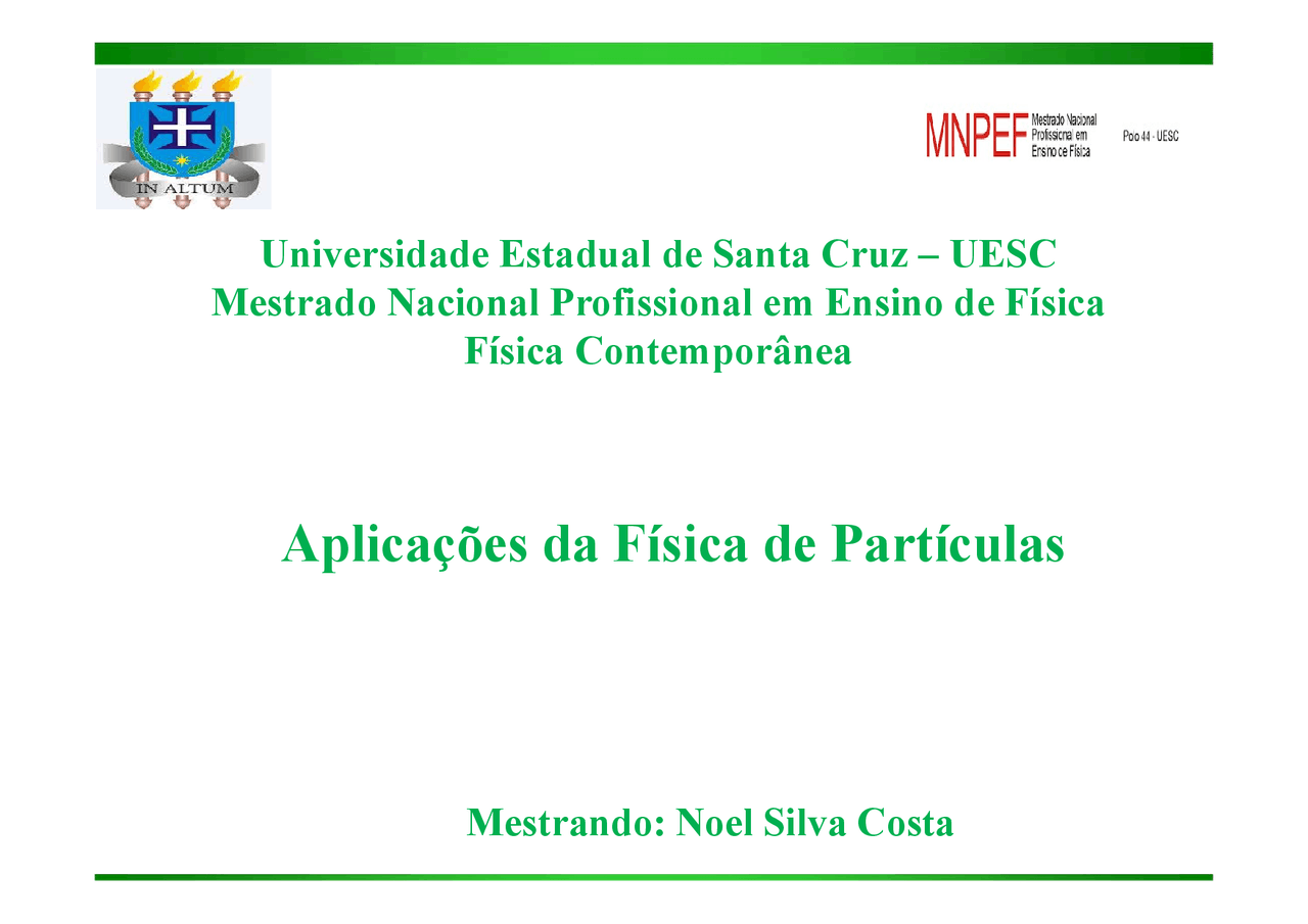 Aplicações Da Física De Partículas Docsity