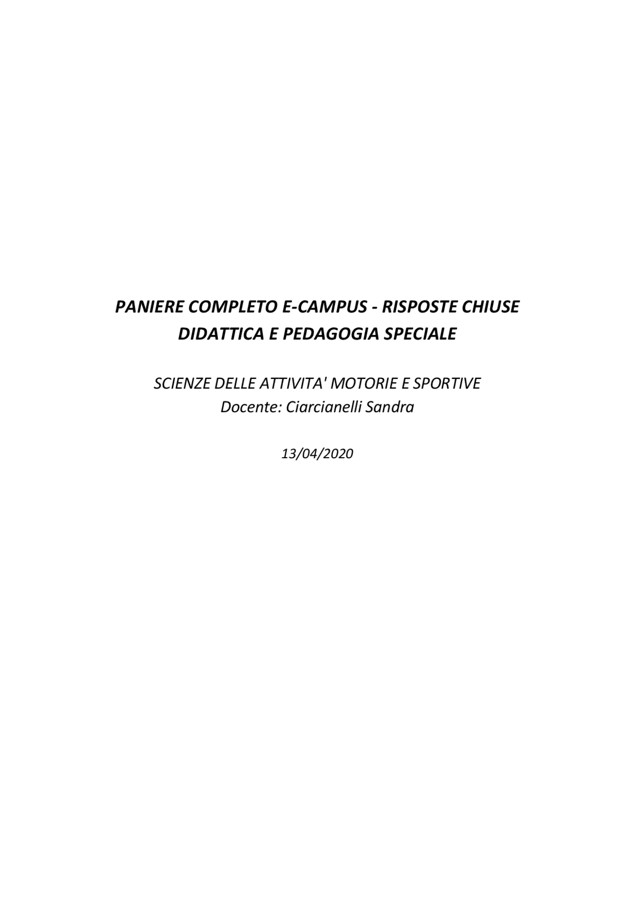 Paniere Didattica E Pedagogia Speciale Ecampus Profssa Ciarcianelli