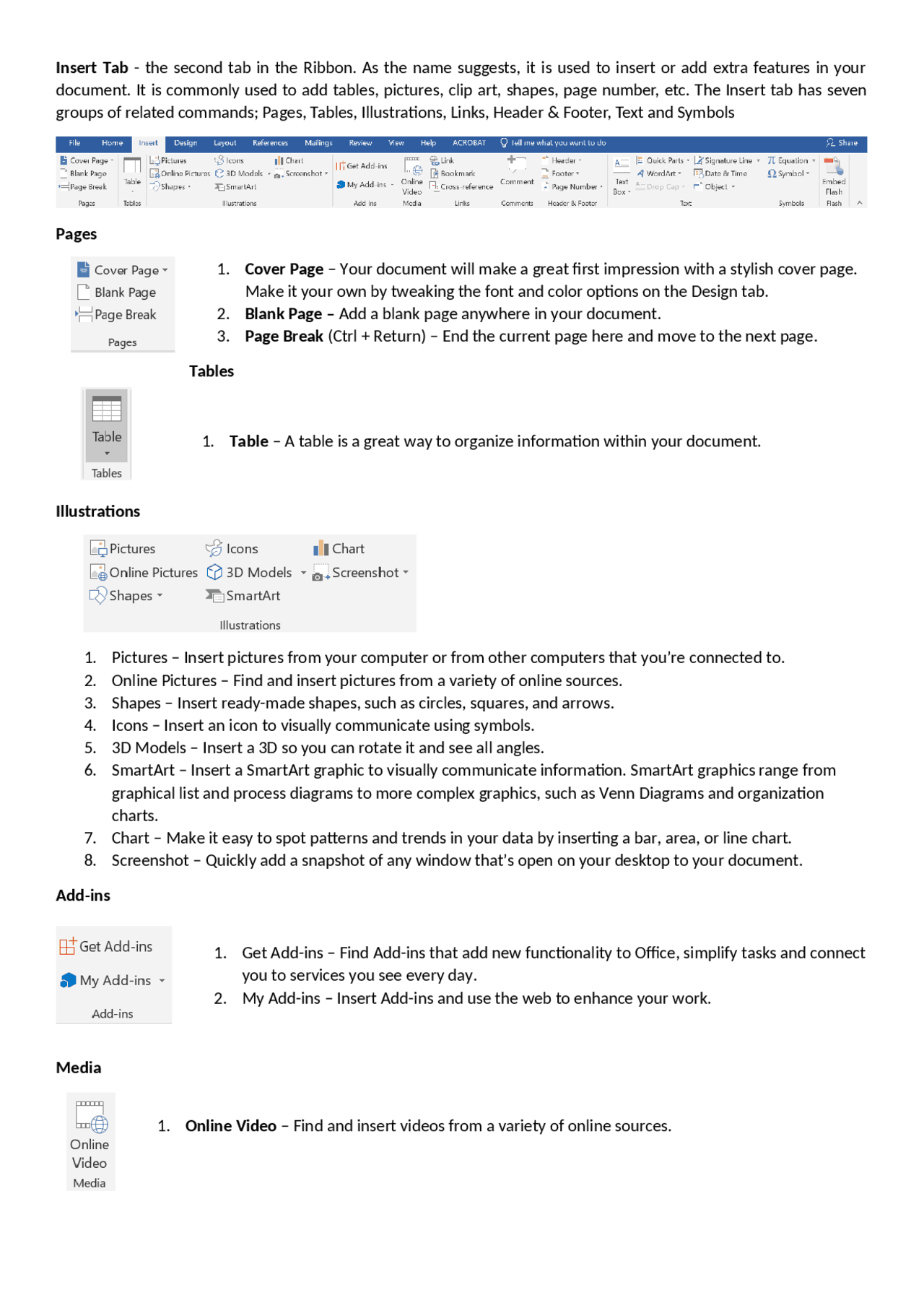 Lesson for ICF Grade 8: Using Insert Tab in MS Word - Docsity