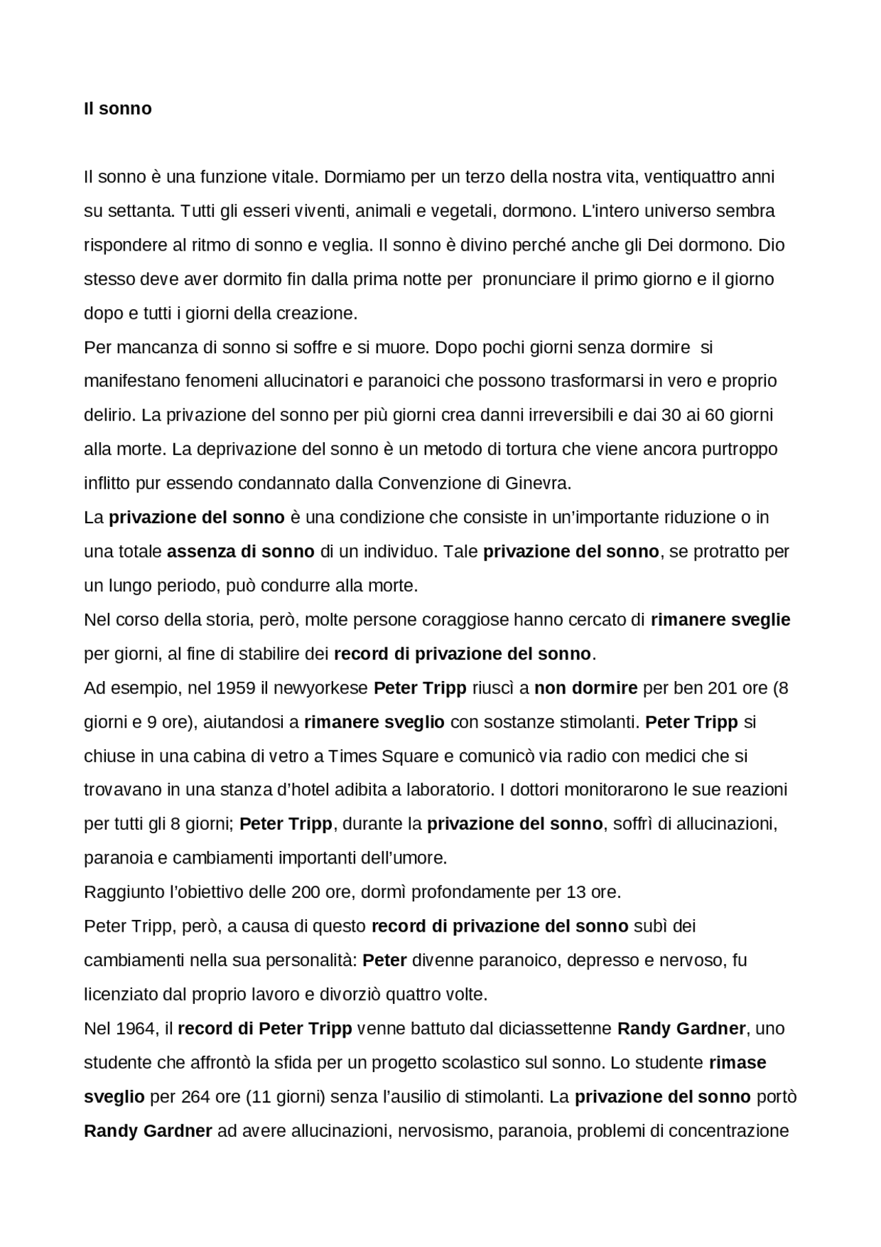 Il Sonno E La Sua Definizione Docsity