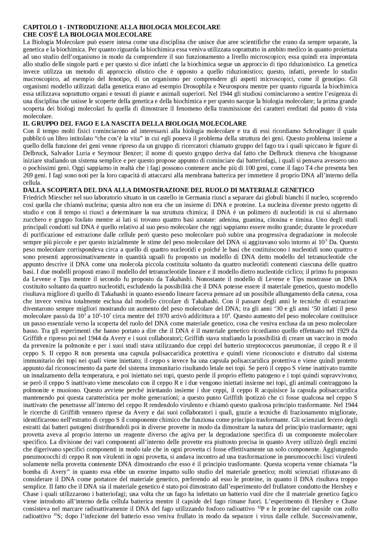 Sintesi Di Biologia Molecolare Docsity