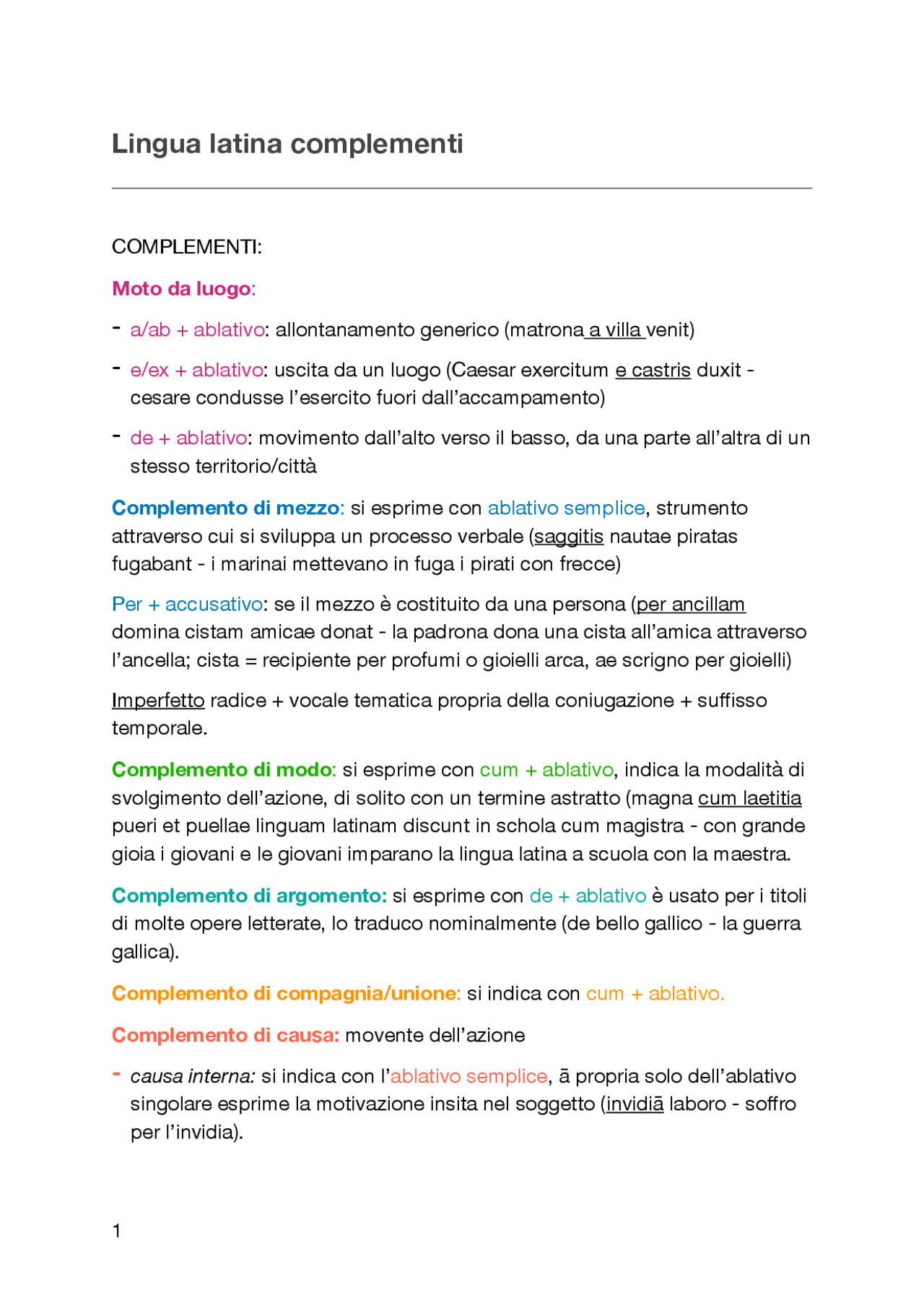 Lezione Sui Complementi In Latino Docsity