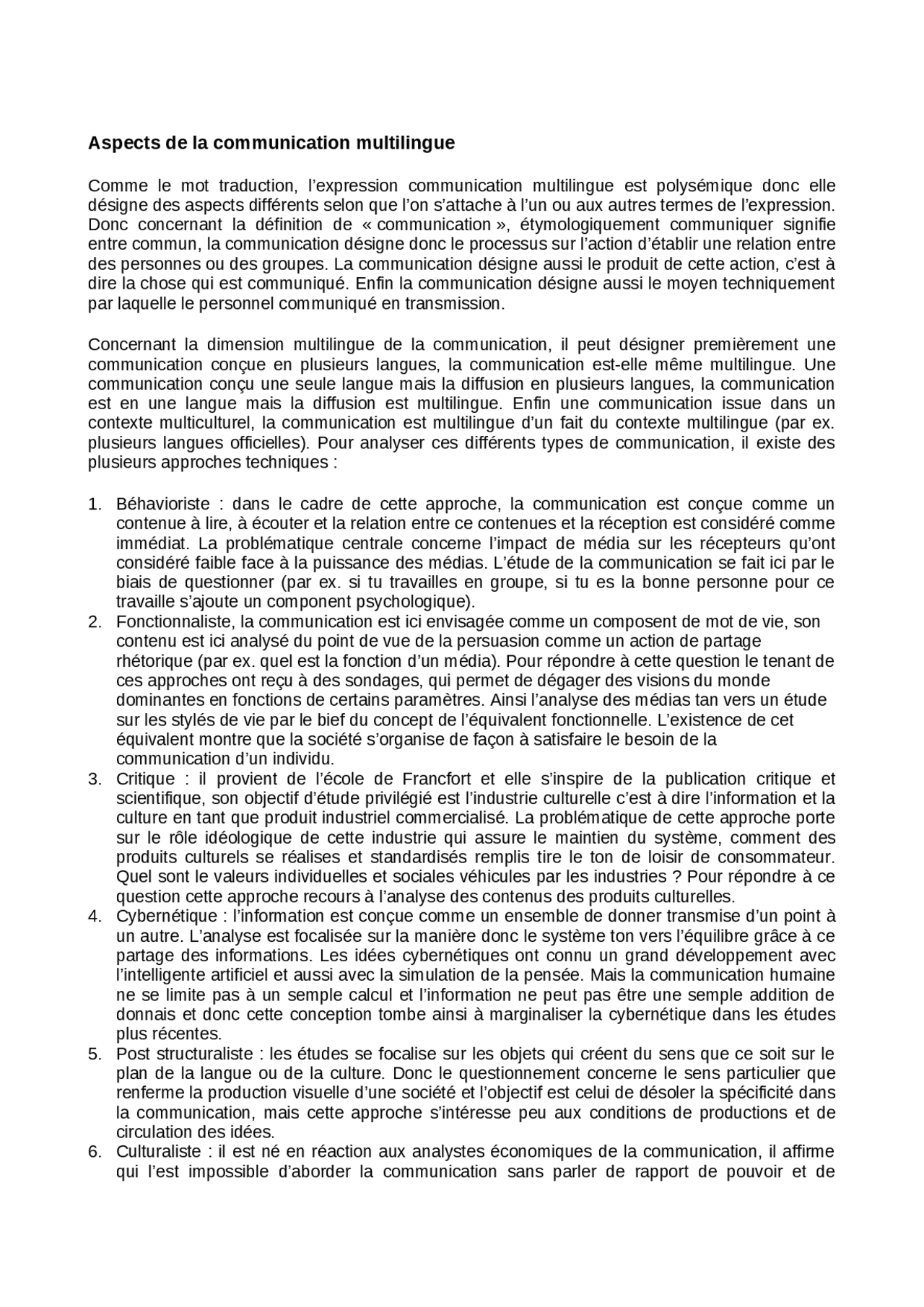 Approches Et Theories De La Communication Multilingue Docsity