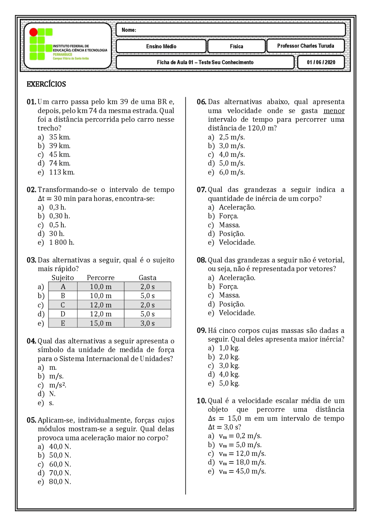 Ficha De Aula 01 Revisão Enem Docsity