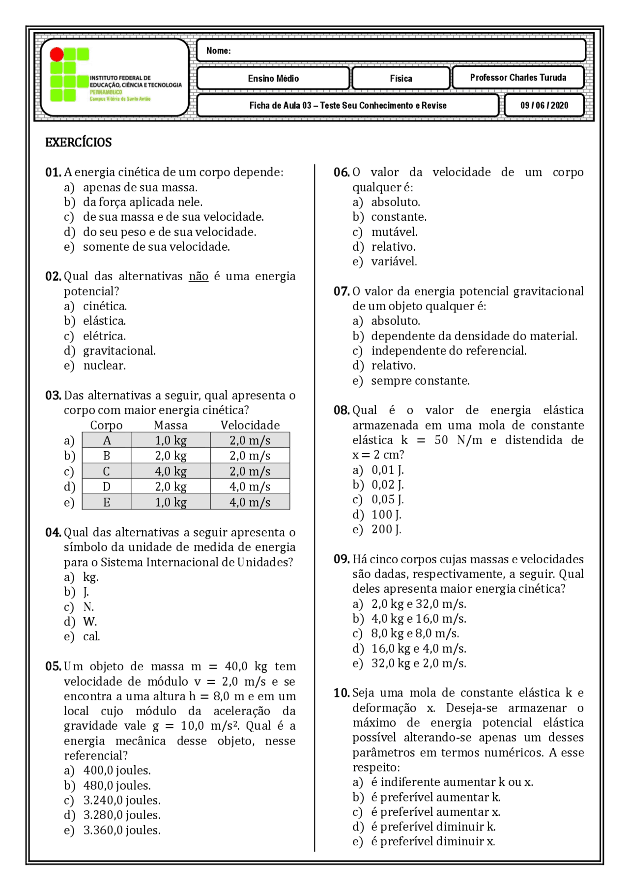 Ficha De Aula 03 Revisão Enem Docsity