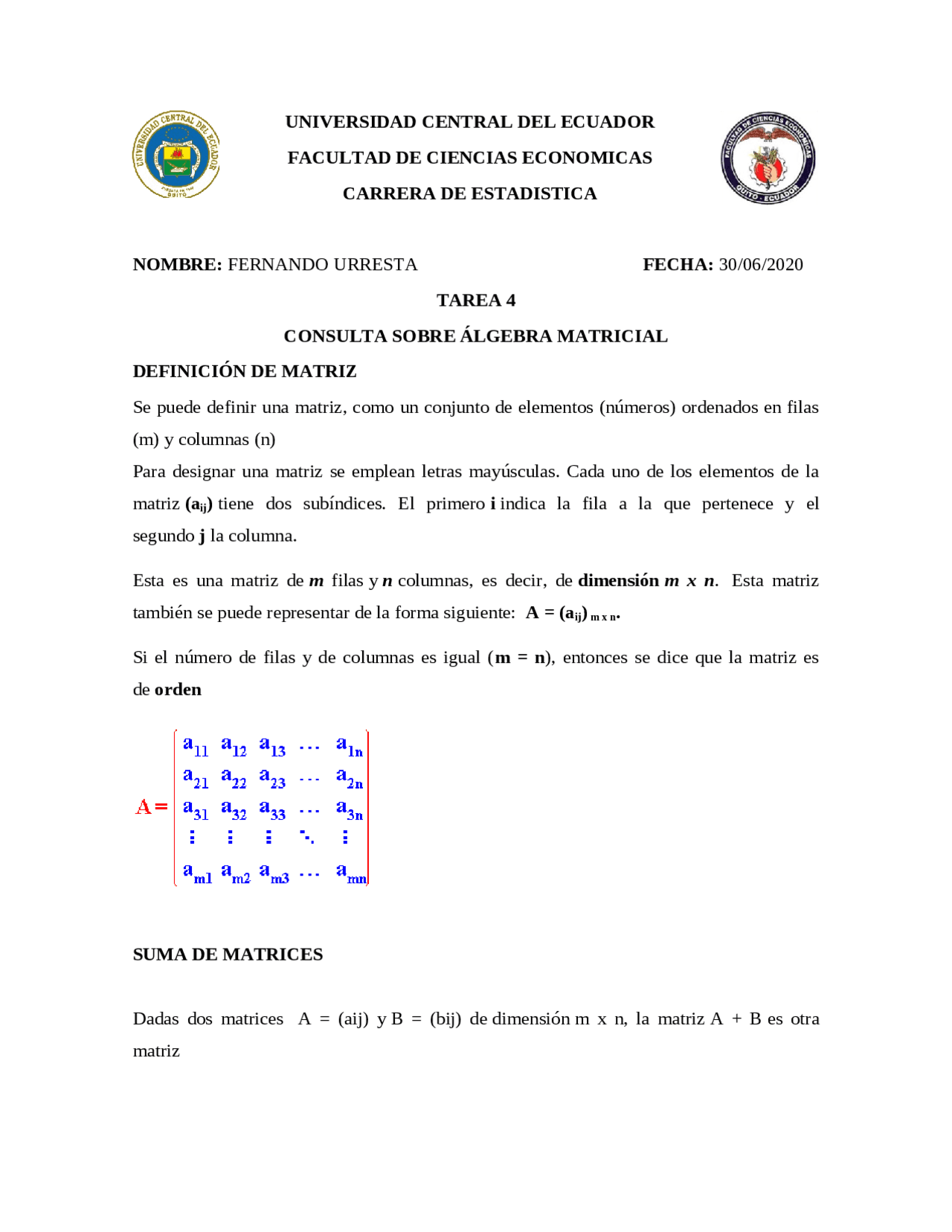 Algebra Matricial Matrices Docsity