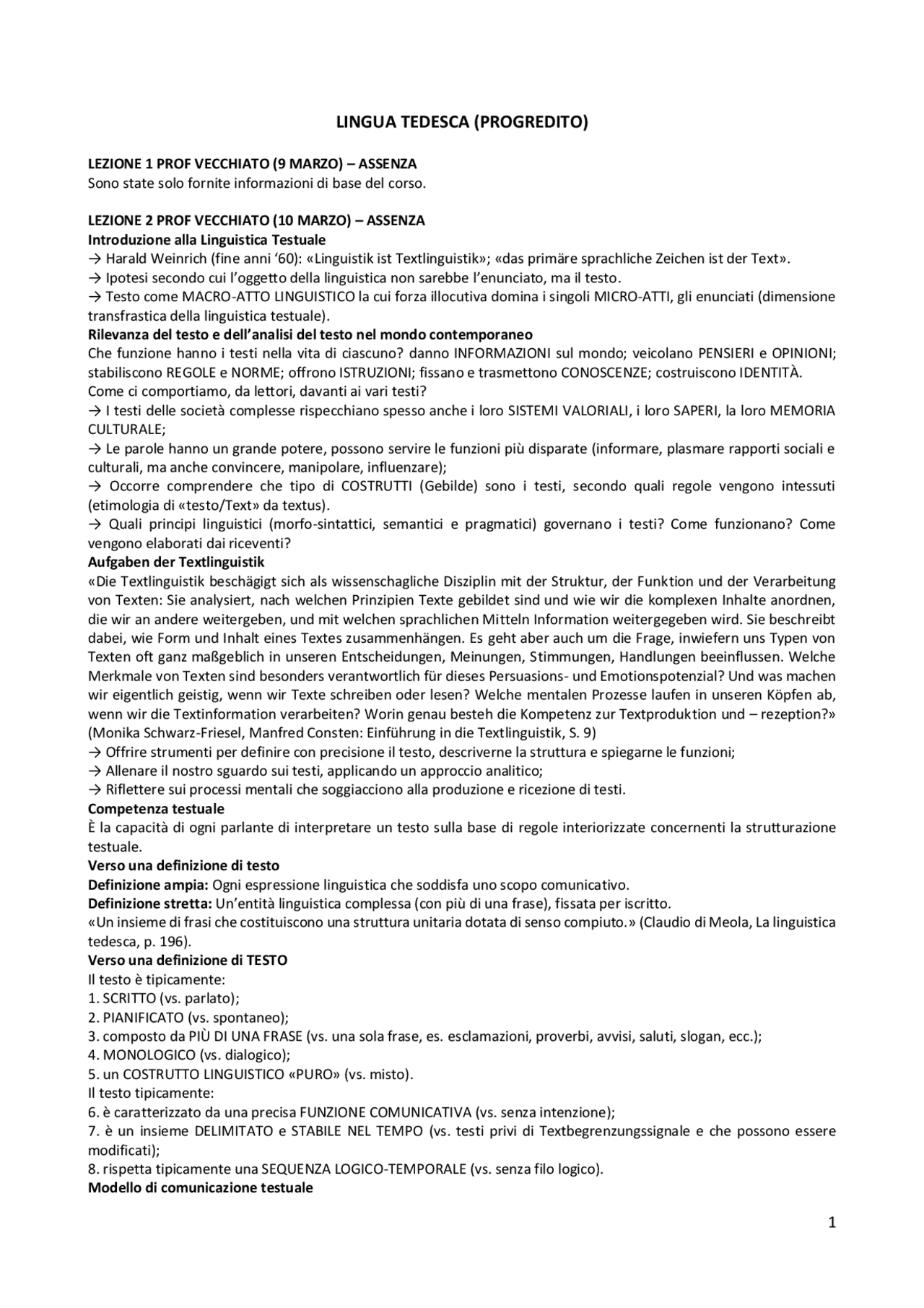 Appunti Di Lingua Tedesca Progredito Docsity