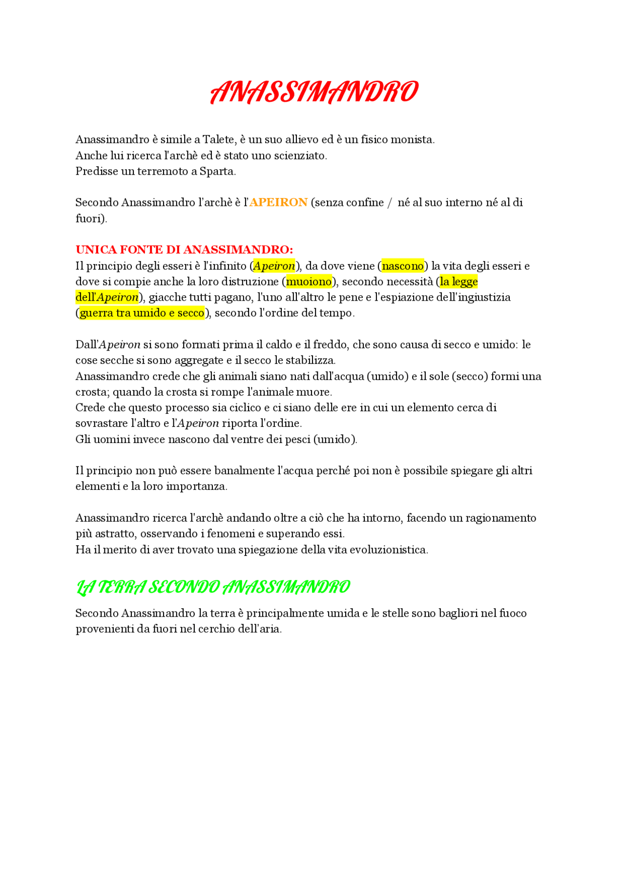 IL FILOSOFO ANASSIMANDRO - Docsity