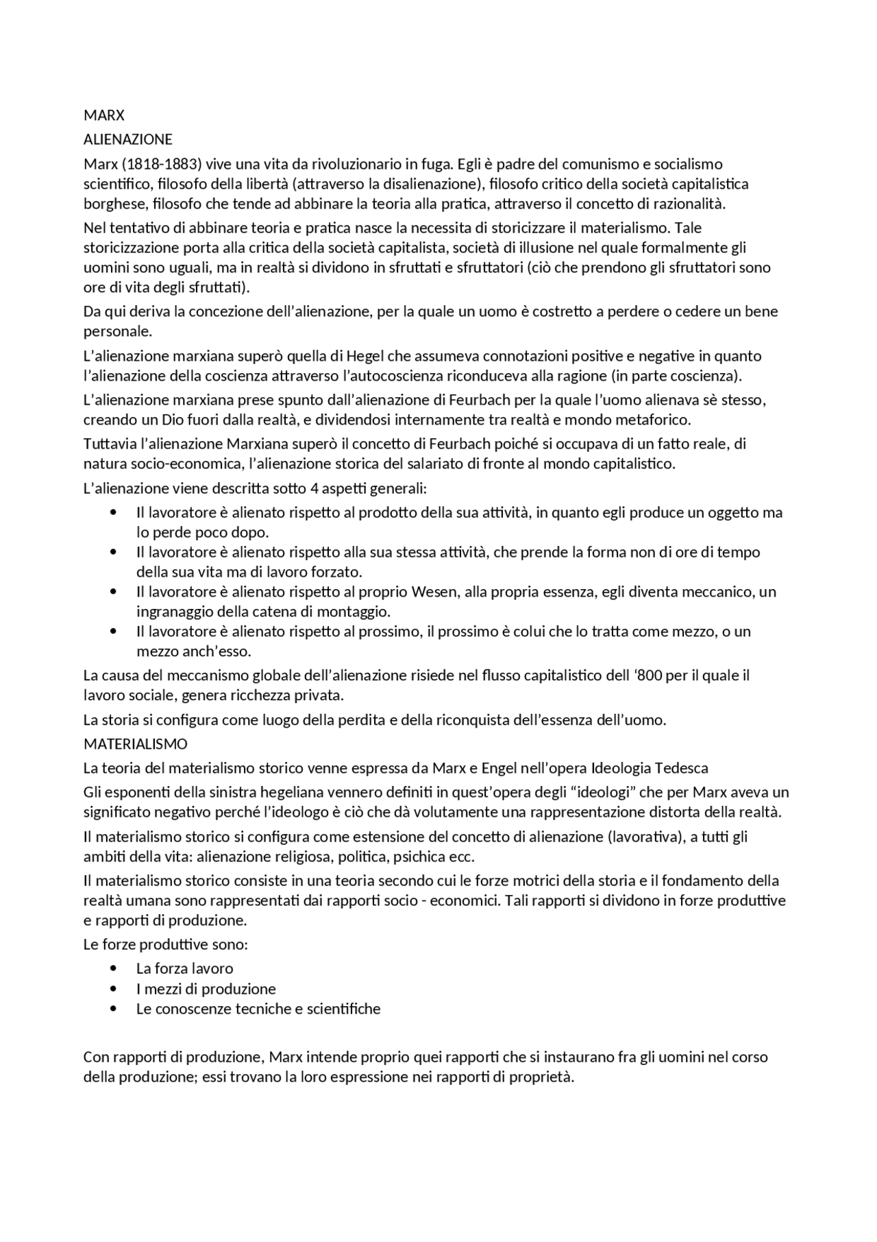 Marx Alienazione E Materialismo Docsity